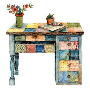 10 Desks Clipart Bundle, PNG & JPG, Printable Patchwork Desk ...