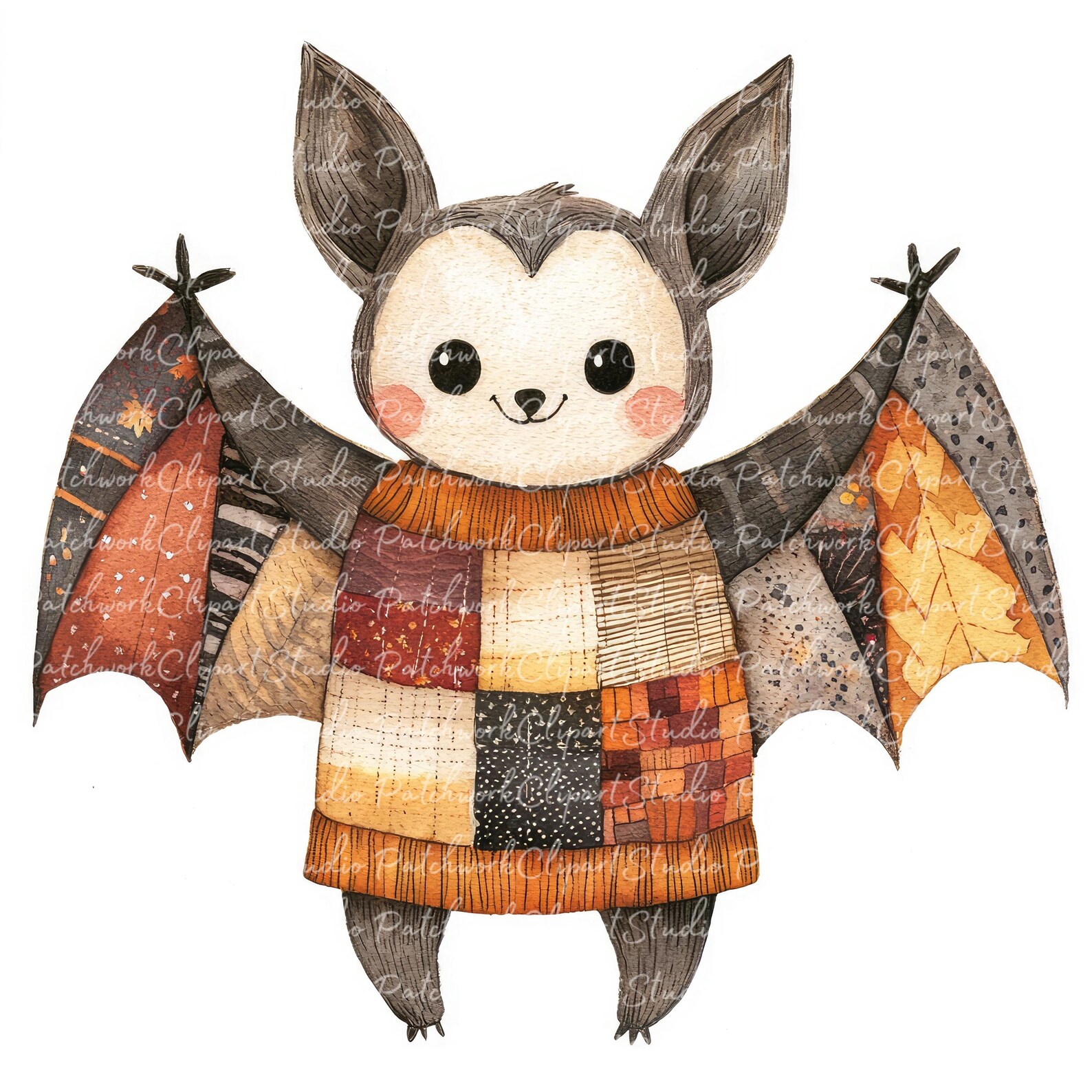 10 Autumn Bat Clipart Bundle, PNG & JPG, Printable Patchwork, Bat in ...