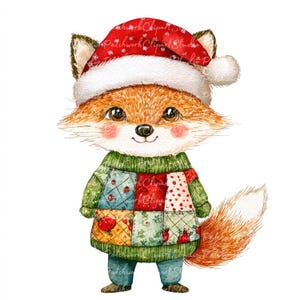 10 Christmas Fox Clipart Bundle, PNG & JPG, Printable Patchwork, XMAS ...