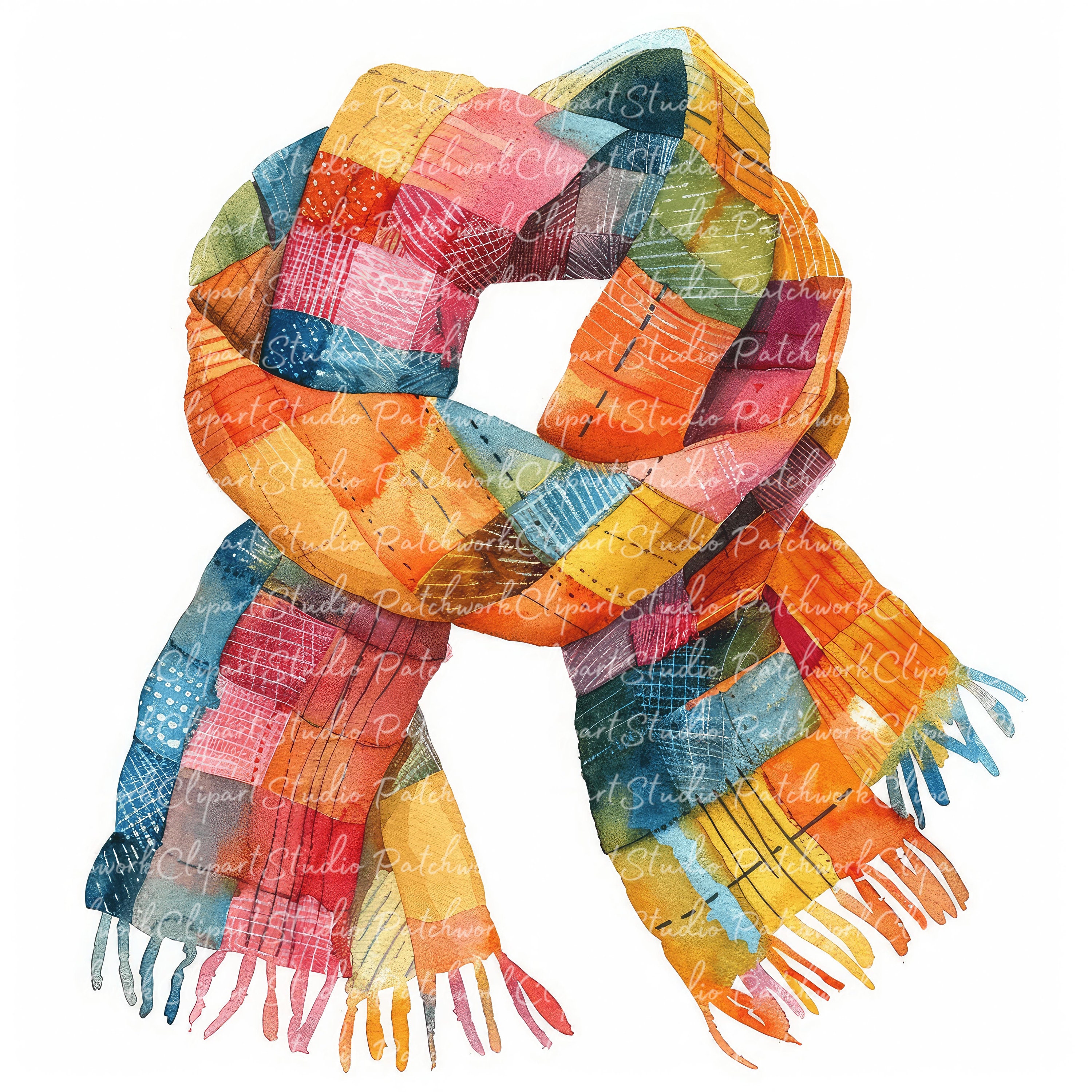 10 Scarf Clipart Bundle, Printable Patchwork Scarves, Quilted Fabric ...