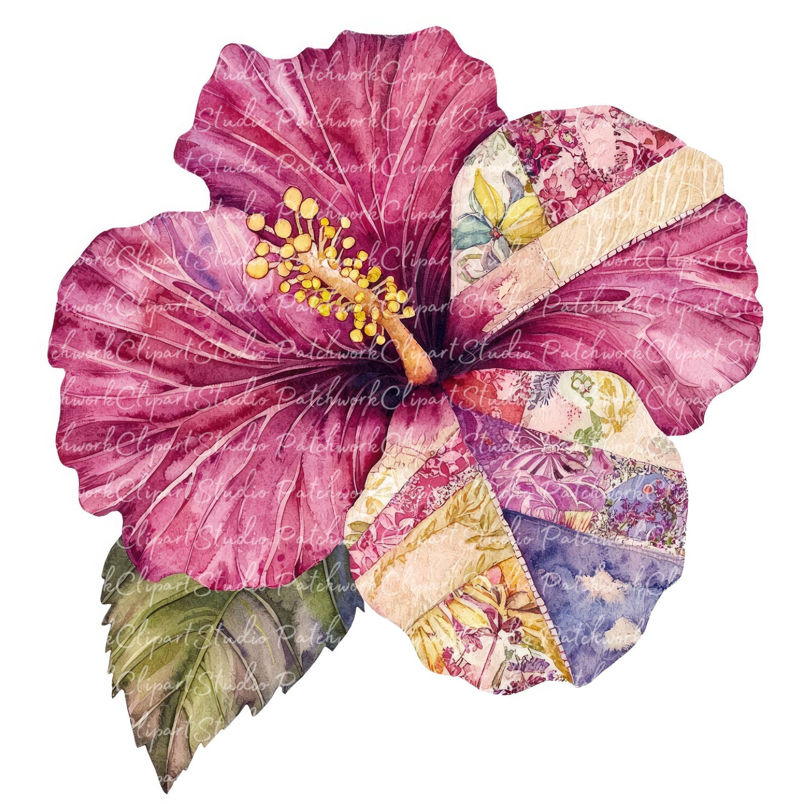 10 Hibiscus Clipart Bundle, PNG & JPG, Printable Patchwork ...