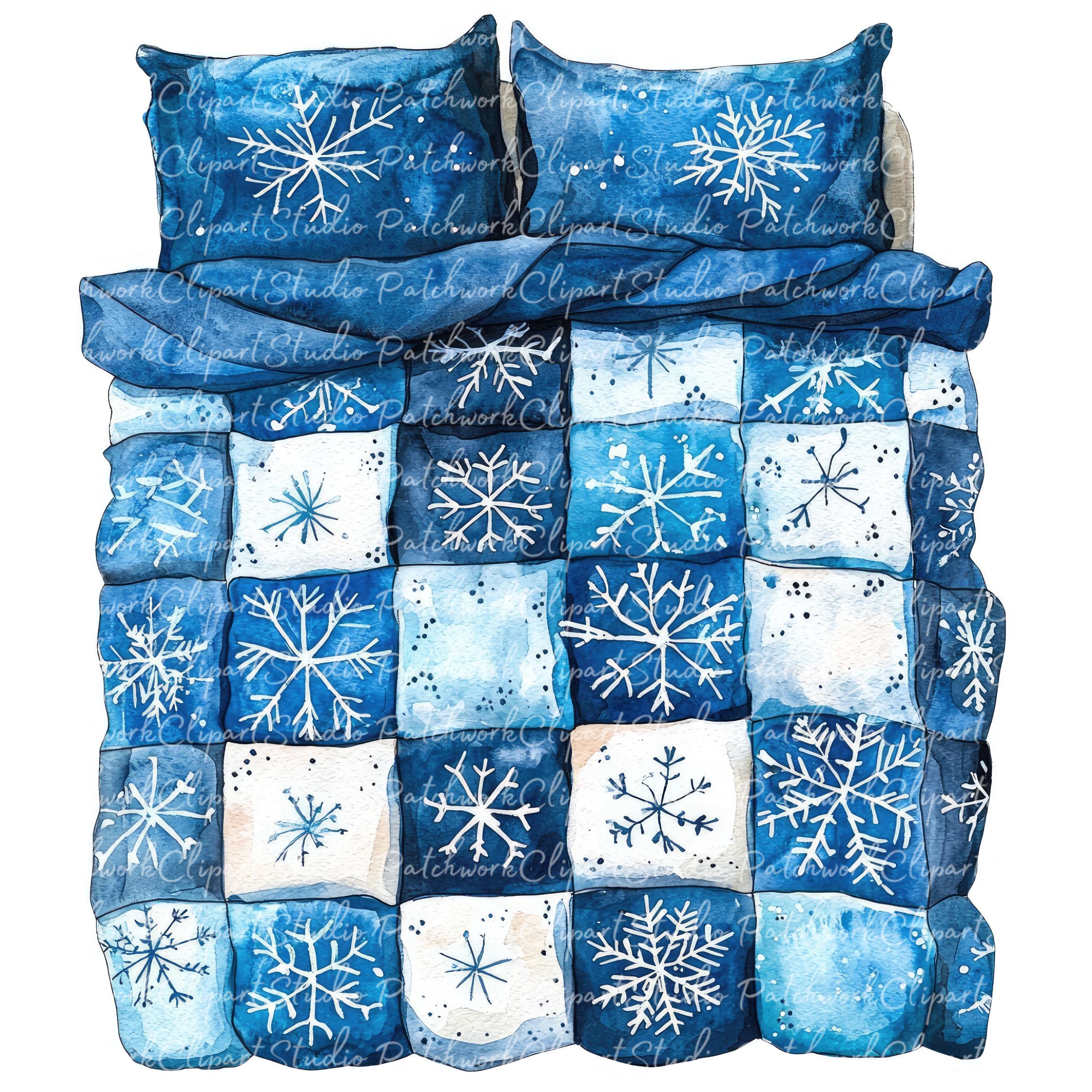 14 Quilted Blue Winter Blanket Clipart Bundle, PNG & JPG, Printable ...