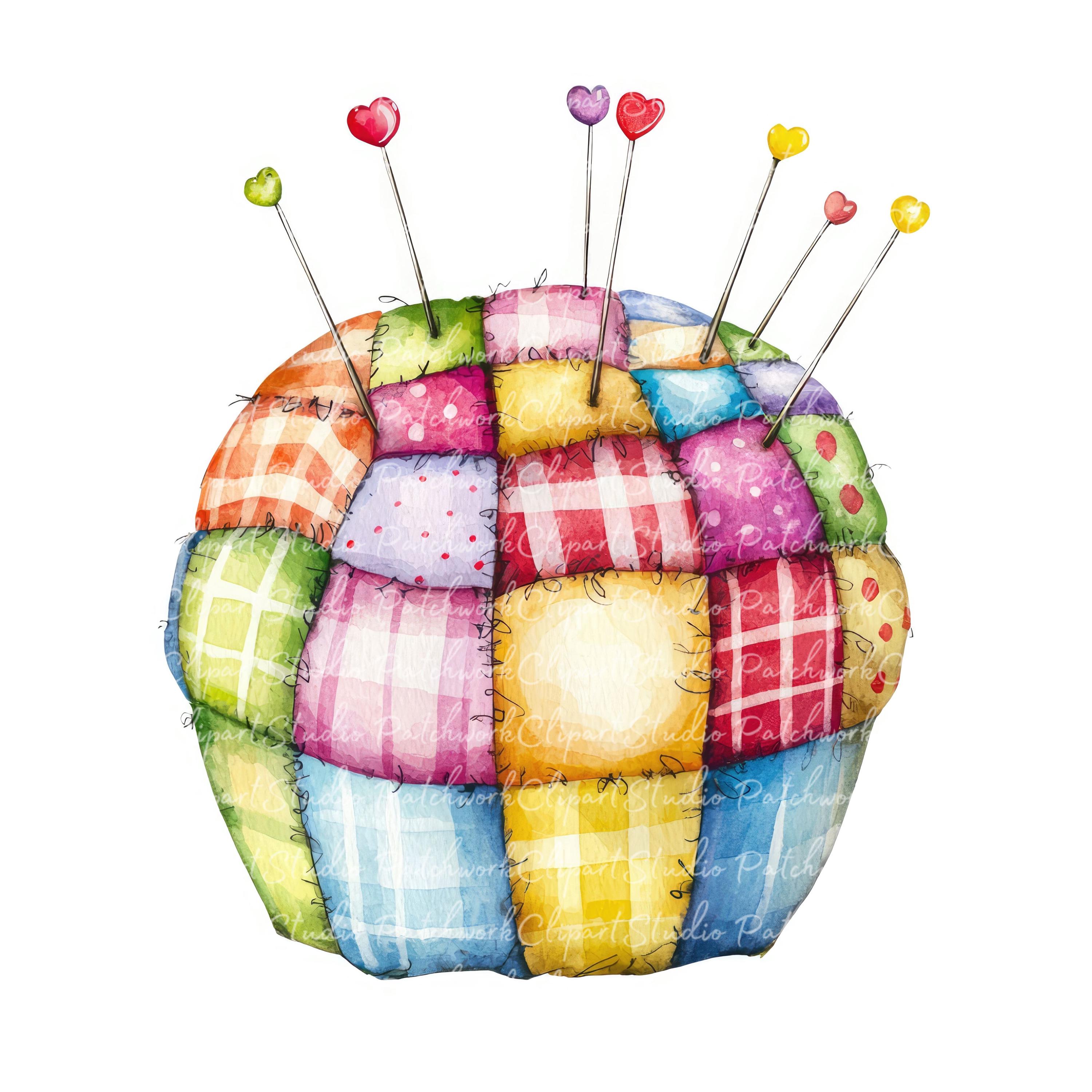 10 Pin Cushion Clipart Bundle, PNG & JPG, Printable Patchwork, Sewing ...