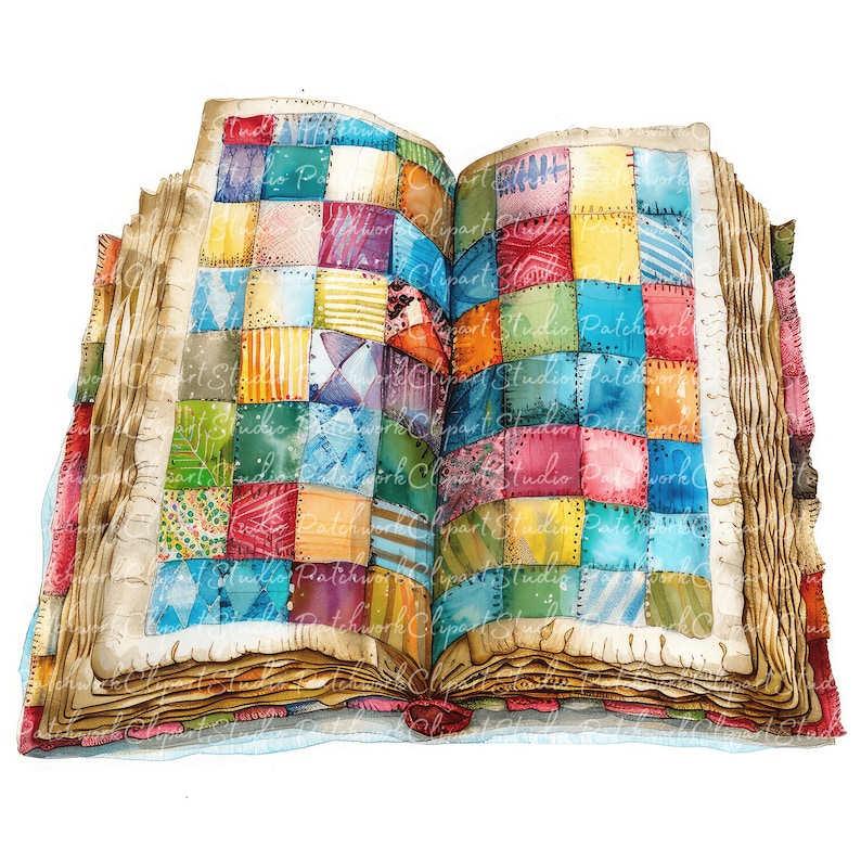 10 Books Clipart Bundle, PNG & JPG, Printable Patchwork Book, Illustrations, Digital Download ...