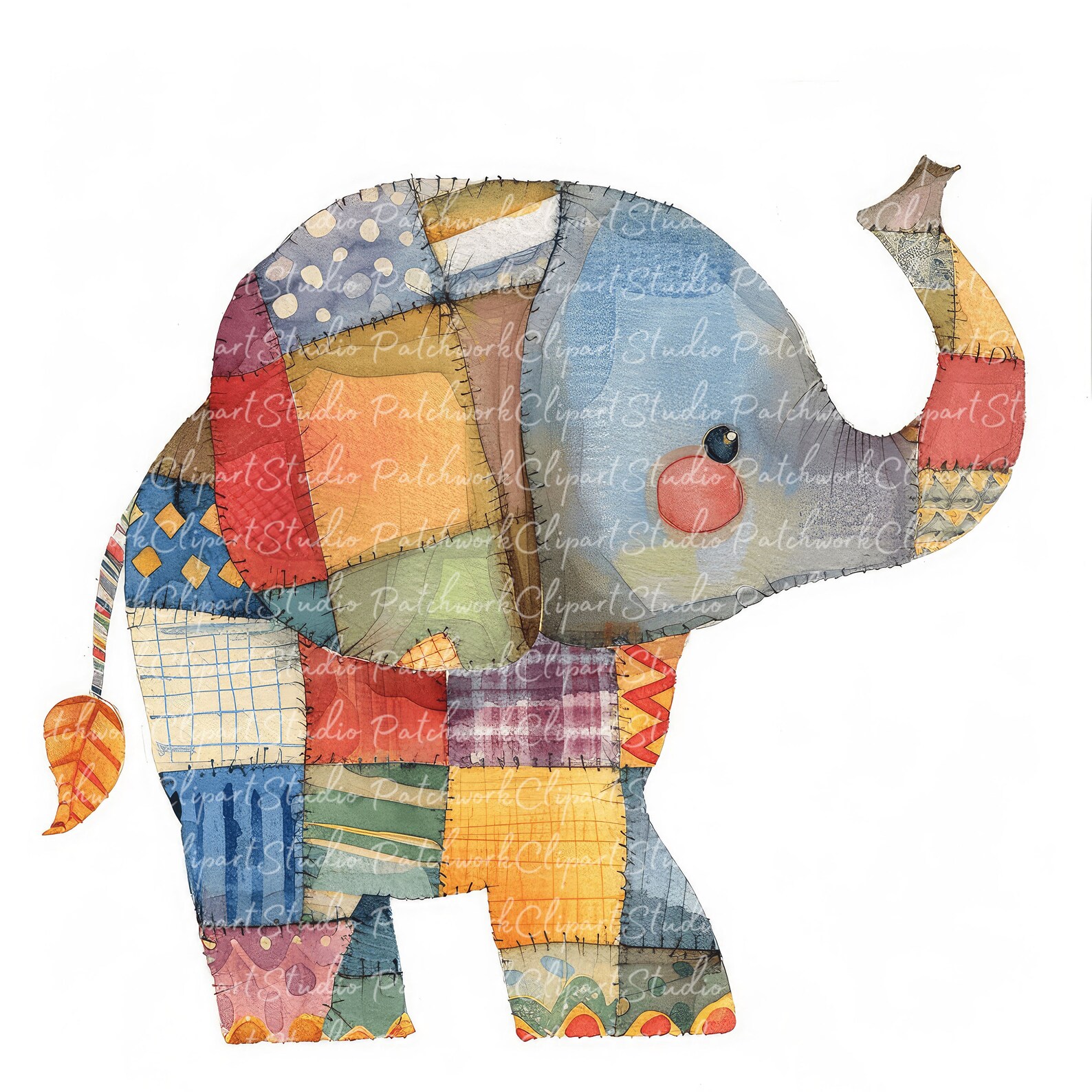 10 Elephants Clipart Bundle, PNG & JPG, Printable Patchwork Elephant ...