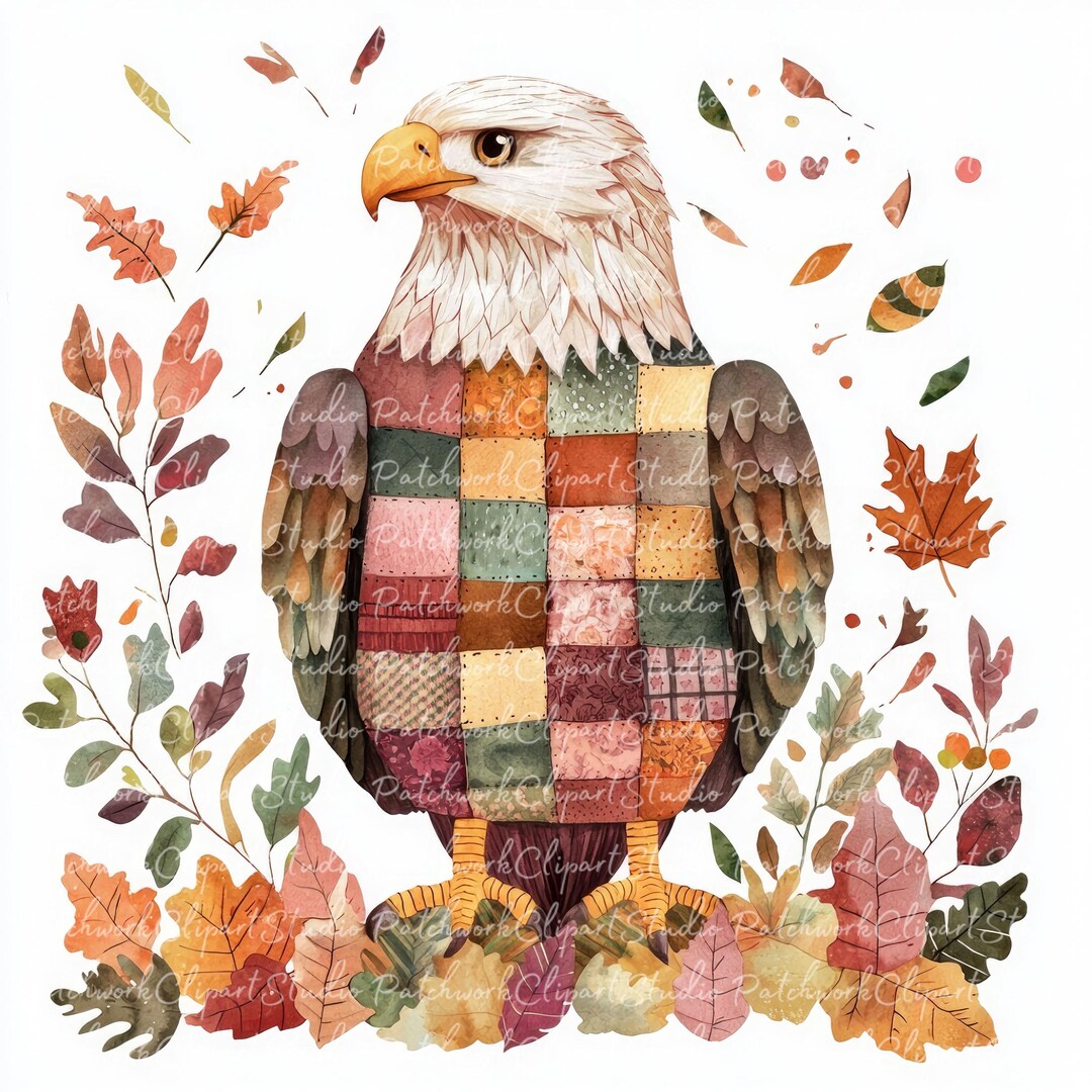 10 Autumn Eagle Clipart Bundle, PNG & JPG, Printable Patchwork, Eagle ...