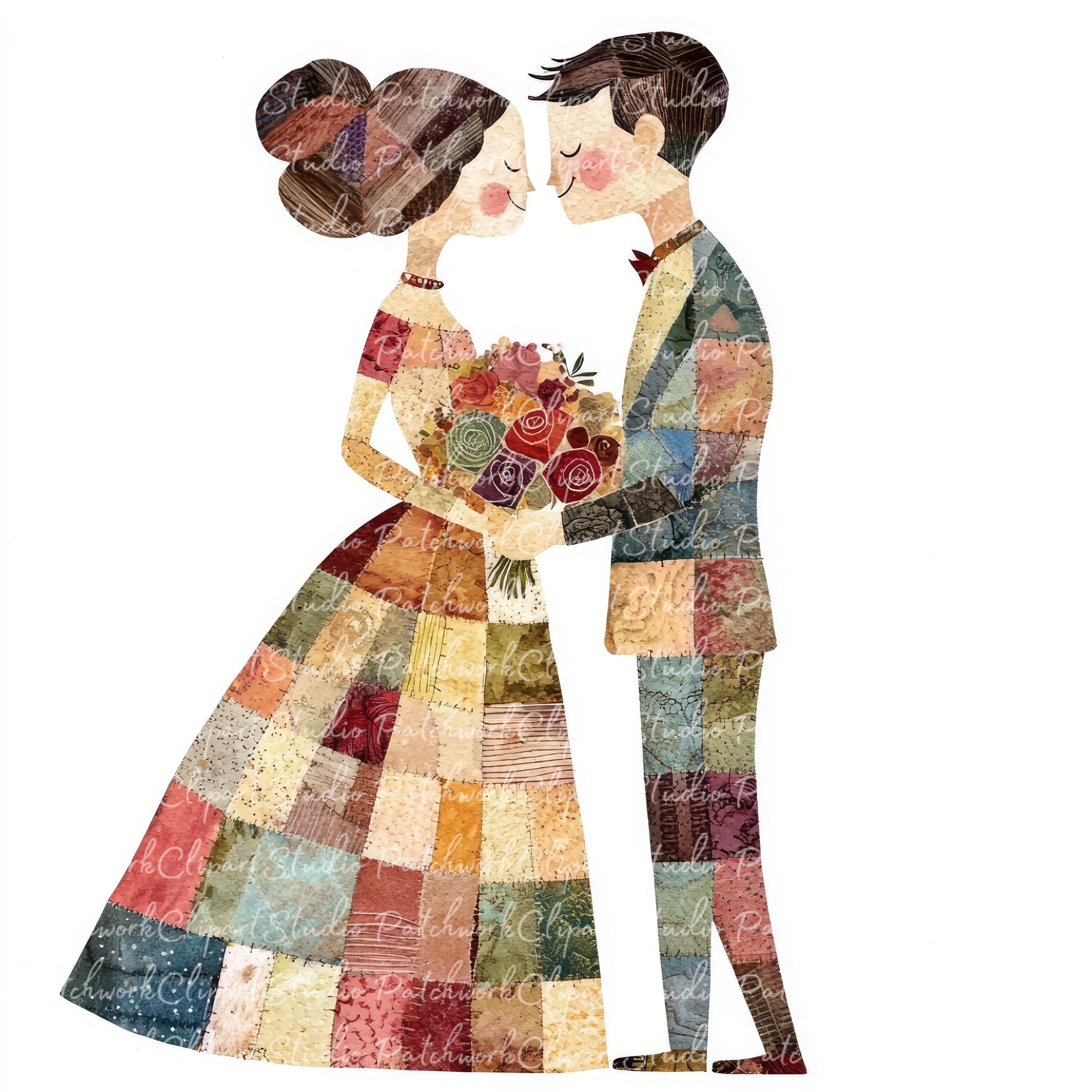 10 Bride and Groom Clipart Bundle, PNG & JPG, Printable Patchwork ...
