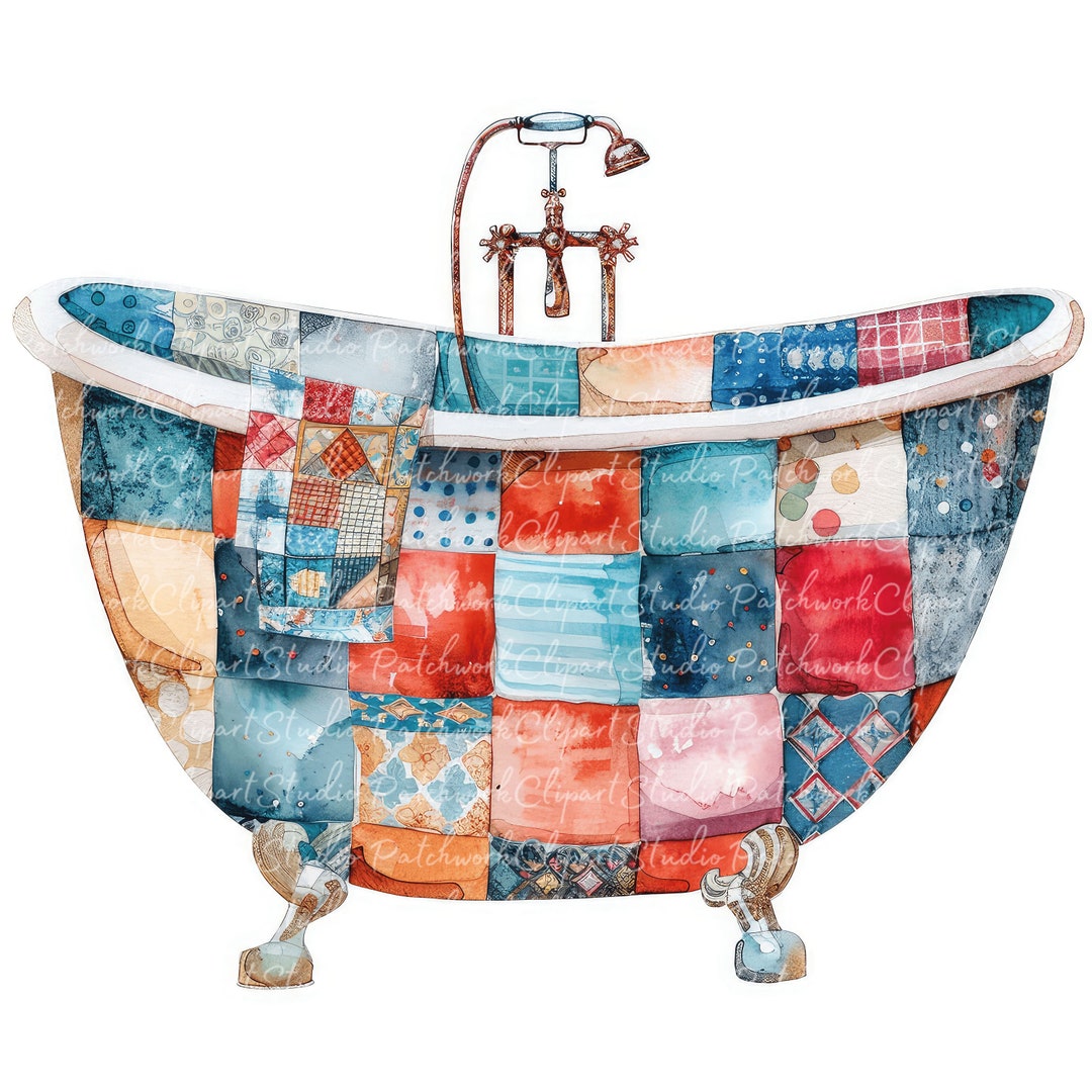 10 Bathtubs Clipart Bundle, PNG & JPG, Printable Patchwork Bathtub ...