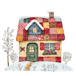 10 Christmas House Clipart Bundle, PNG & JPG, Printable Patchwork, Xmas ...