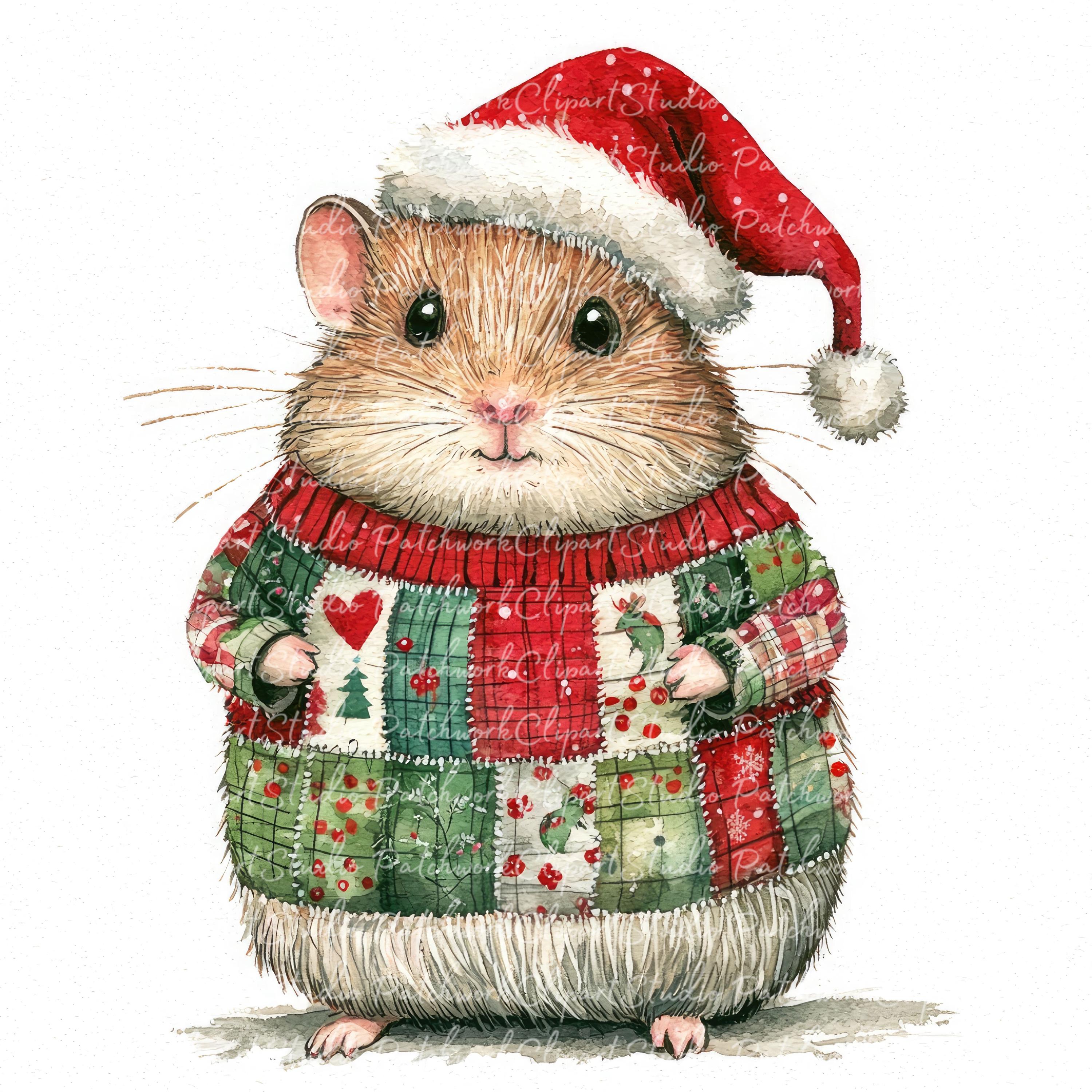 10 Christmas Hamster Clipart Bundle, PNG & JPG, Printable Patchwork ...