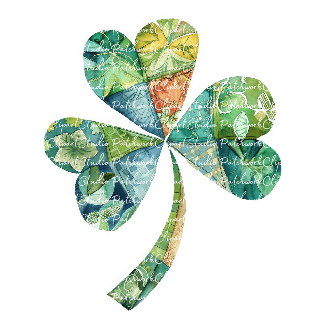 10 Shamrock Clipart Bundle, PNG & JPG, Printable Patchwork Shamrocks ...