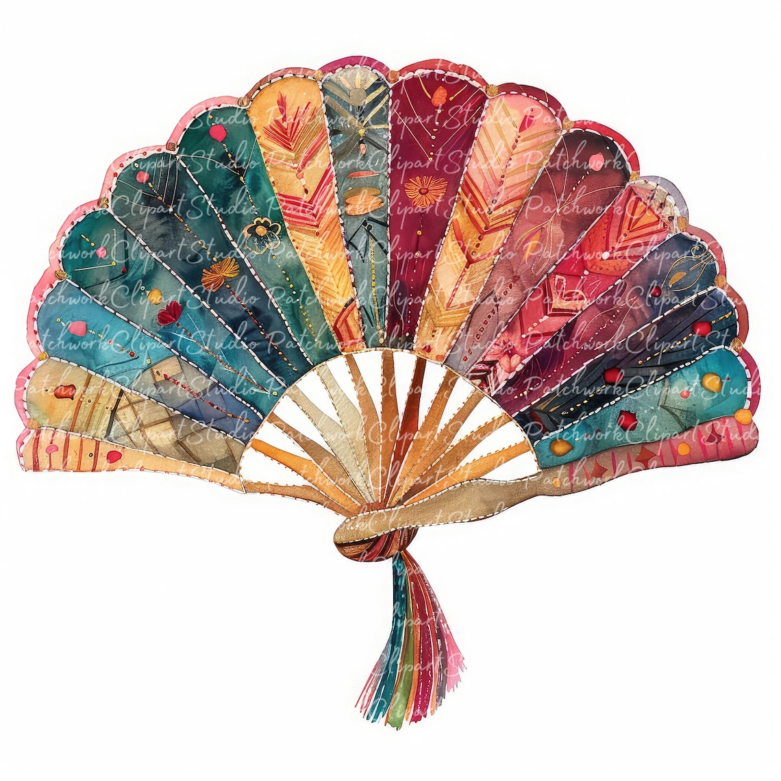 10 Fans Clipart Bundle, PNG & JPG, Printable Patchwork Fan ...