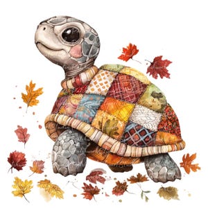 10 Autumn Turtle Clipart Bundle, PNG & JPG, Printable Patchwork, Turtle ...