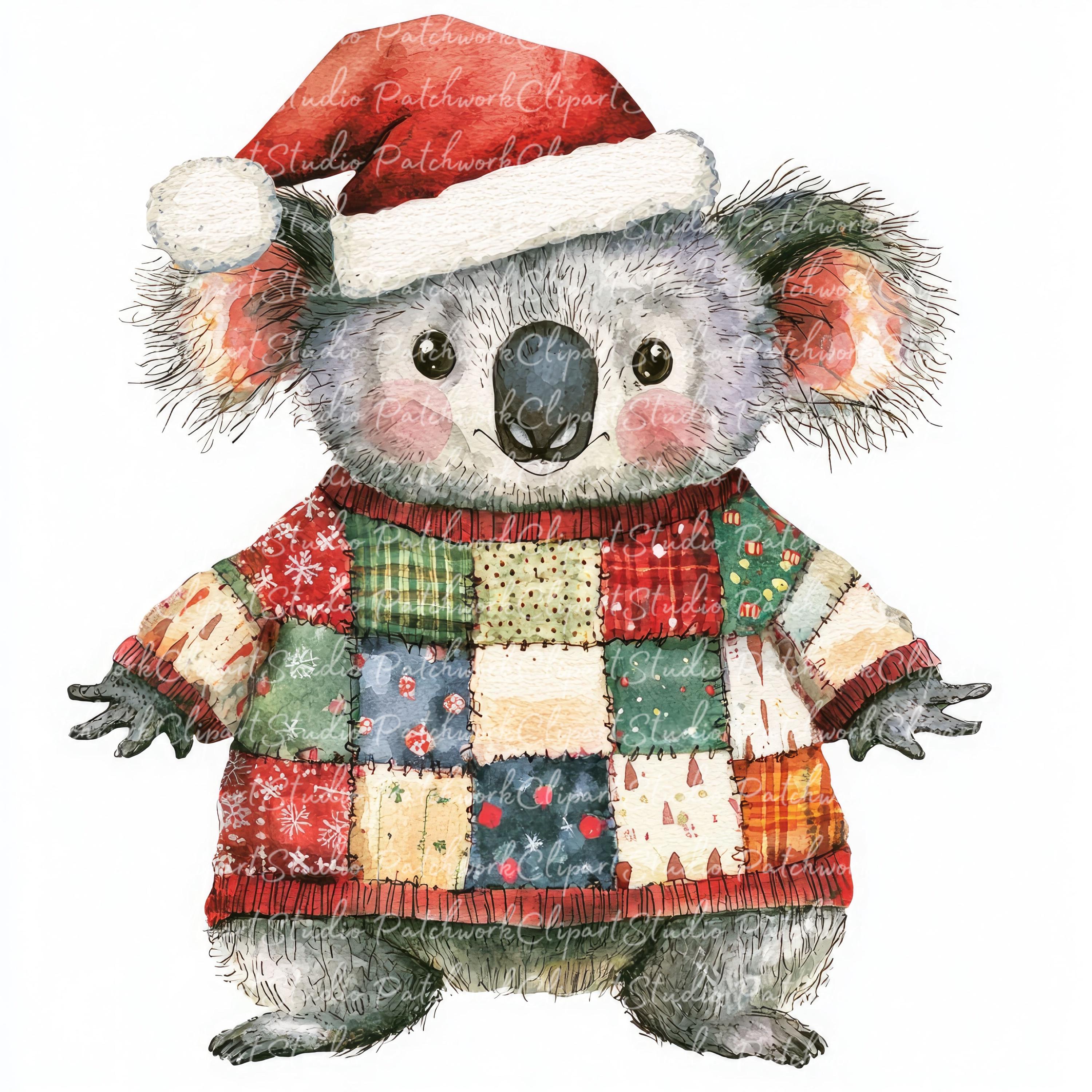 10 Christmas Koala Clipart Bundle, PNG & JPG, Printable Patchwork, XMAS ...