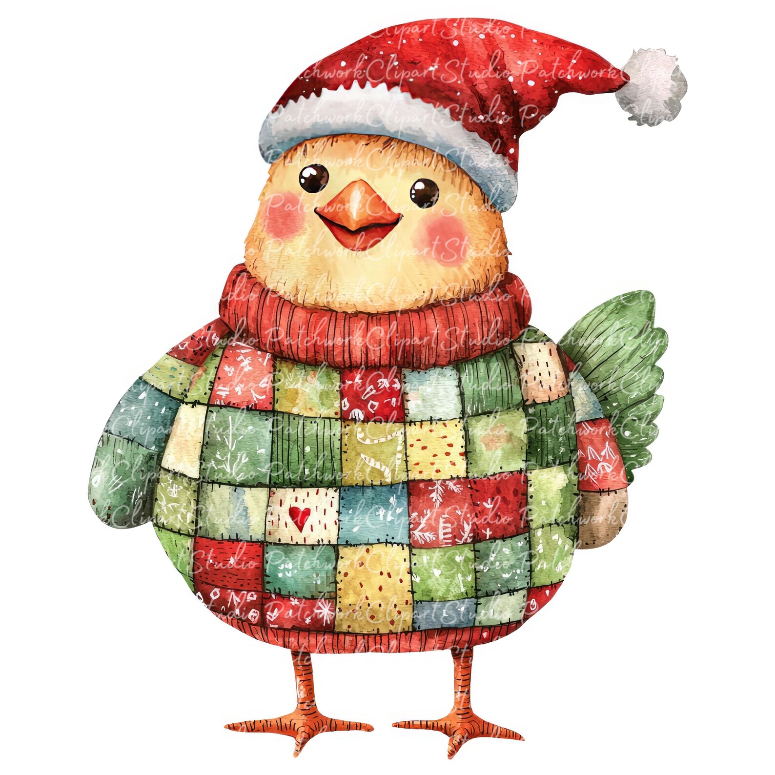 10 Christmas Chicken Clipart Bundle, PNG & JPG, Printable Patchwork ...
