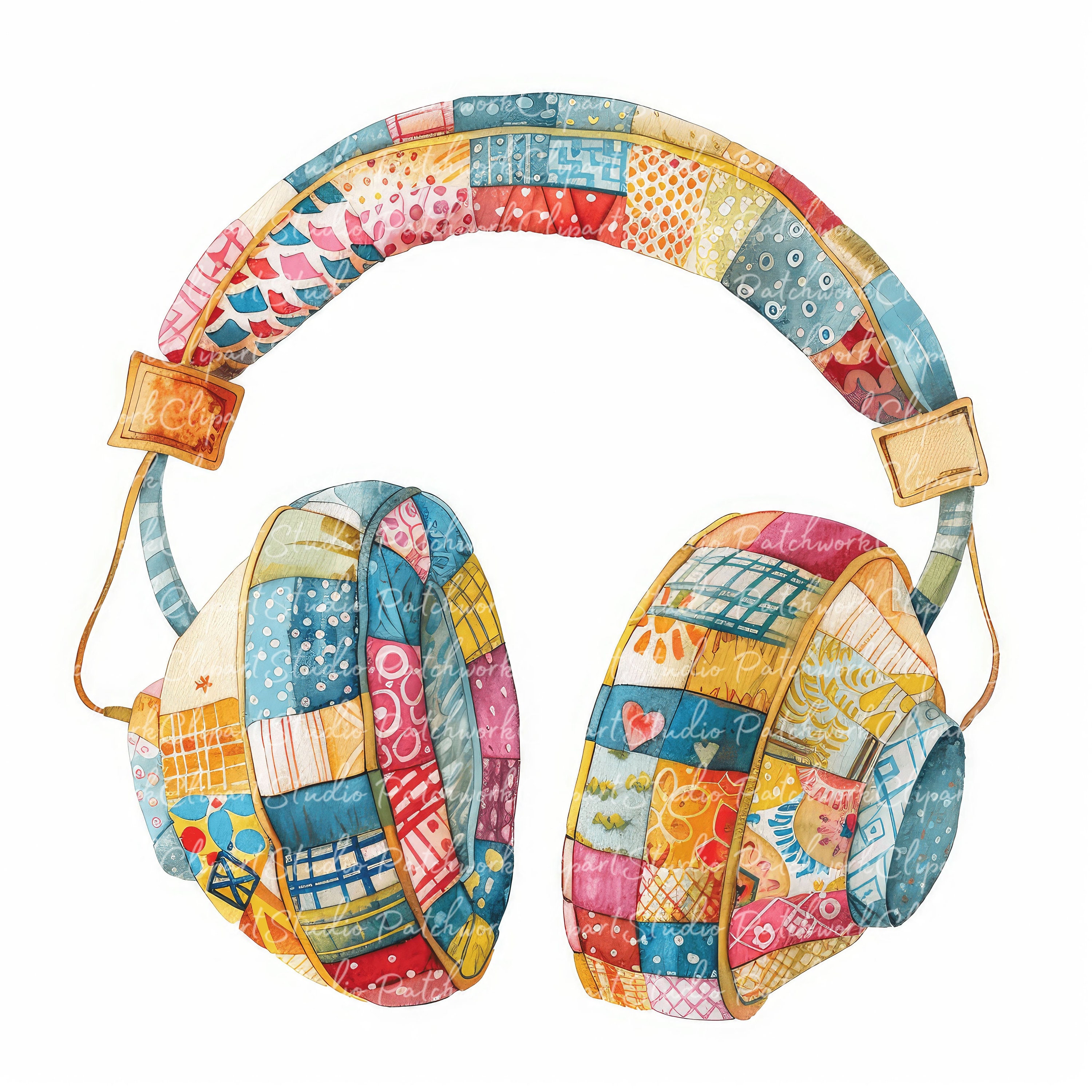 10 Headsets Clipart Bundle, PNG & JPG, Printable Patchwork Headset ...