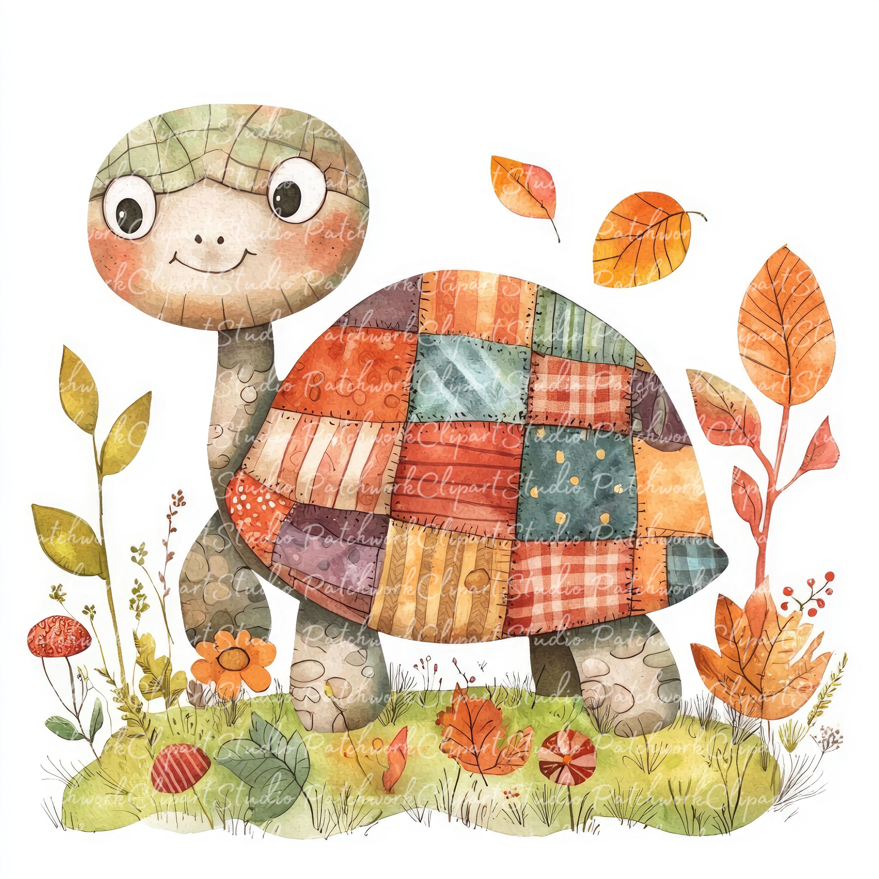 10 Autumn Turtle Clipart Bundle, PNG & JPG, Printable Patchwork, Turtle ...