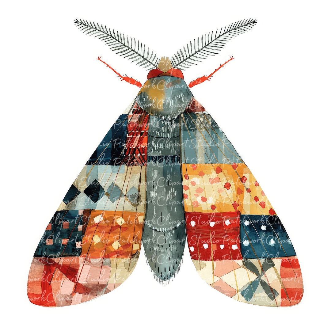 10 Moths Clipart Bundle, PNG & JPG, Printable Patchwork Moth ...