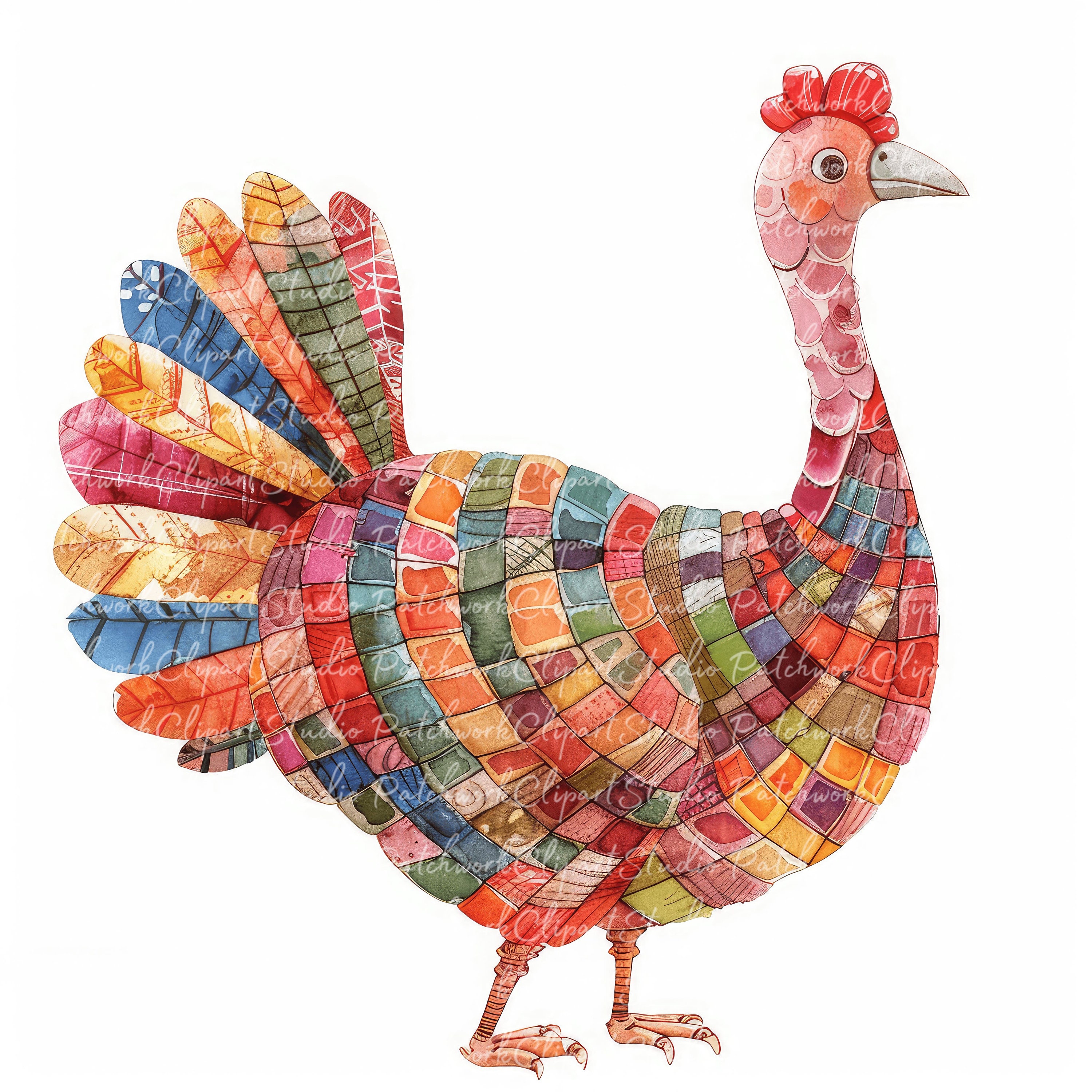 10 Turkeys Clipart Bundle, PNG & JPG, Printable Patchwork Turkey ...