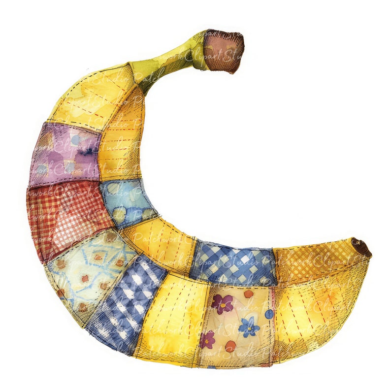 10 Bananas Clipart Bundle, PNG & JPG, Printable Patchwork Banana ...