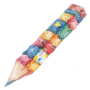 10 Pencils Clipart Bundle, PNG & JPG, Printable Patchwork Pencil ...
