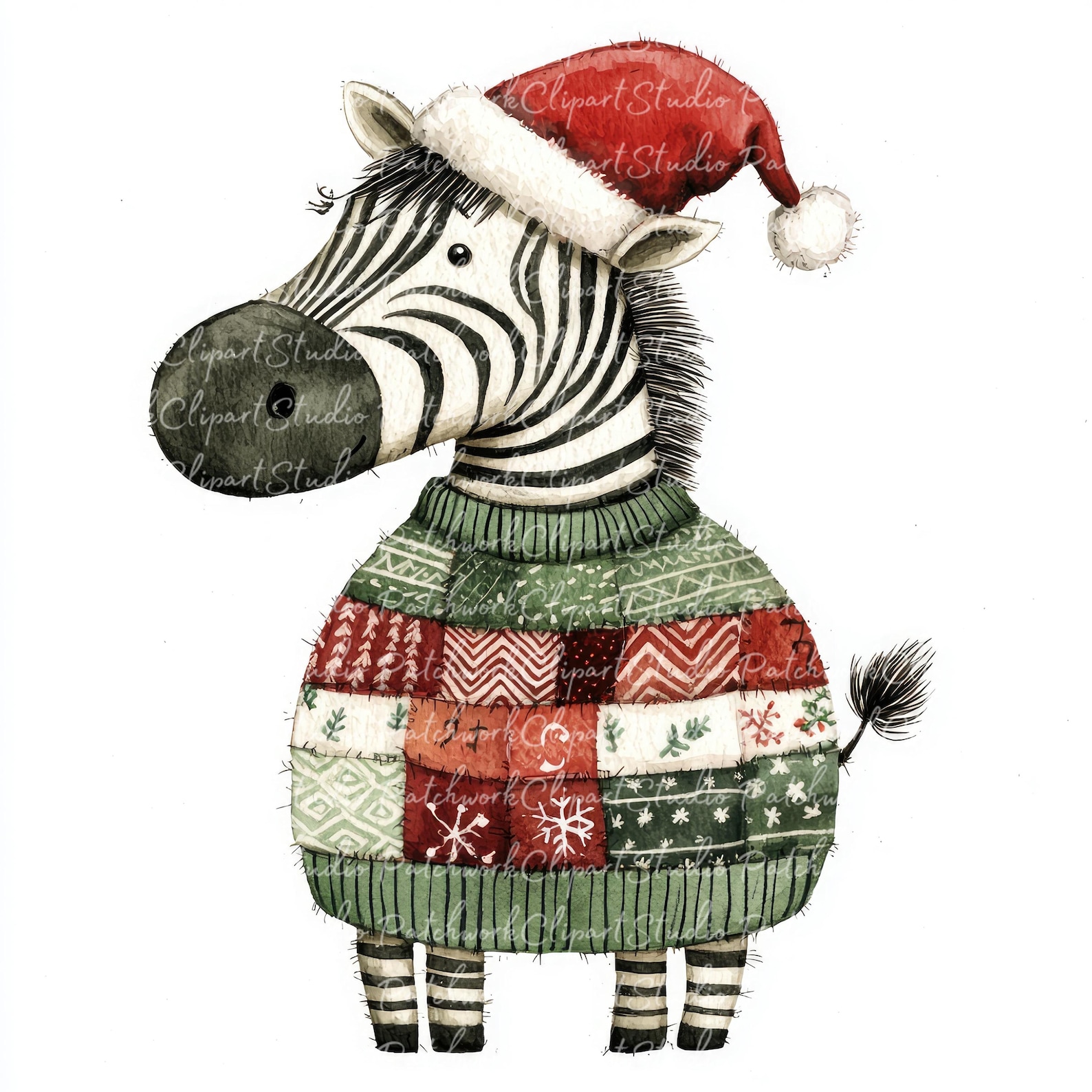 10 Christmas Zebra Clipart Bundle, PNG & JPG, Printable Patchwork ...