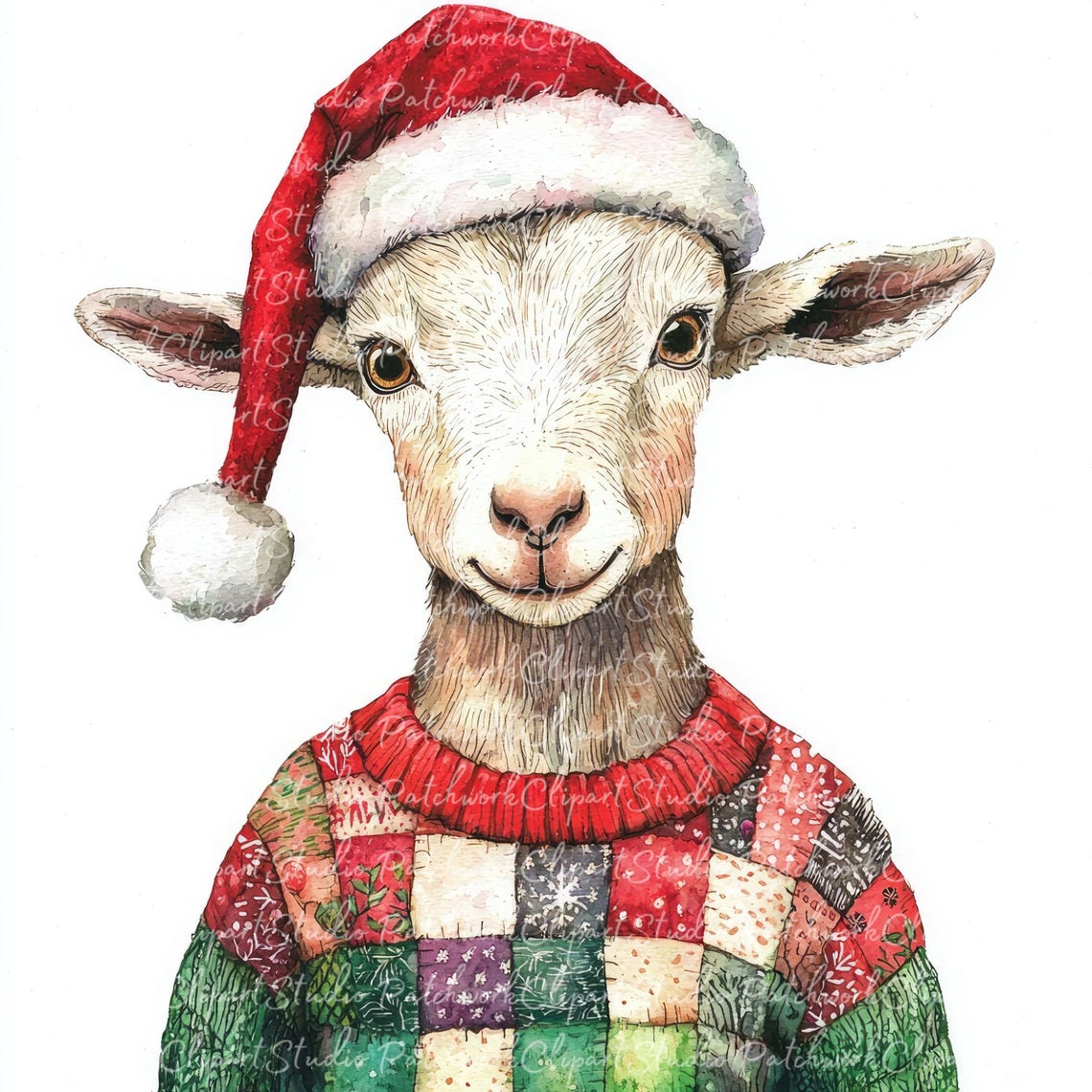 10 Christmas Goat Clipart Bundle, PNG & JPG, Printable Patchwork, XMAS ...