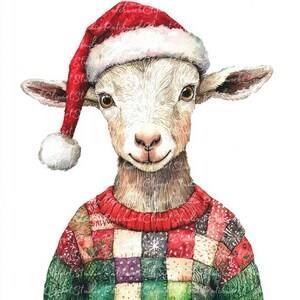10 Christmas Goat Clipart Bundle, PNG & JPG, Printable Patchwork, XMAS ...