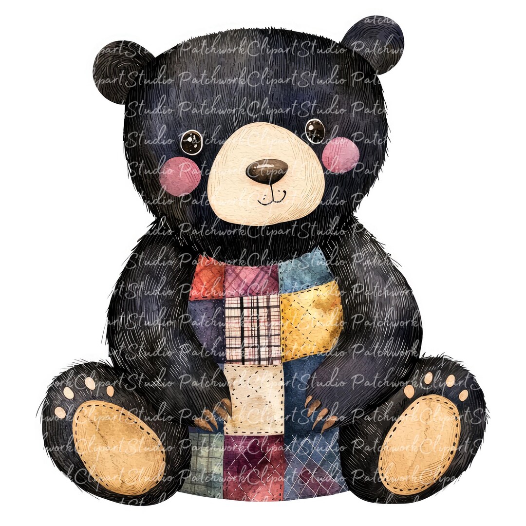 10 Black Bear Clipart Bundle, PNG & JPG, Printable Patchwork Bear ...