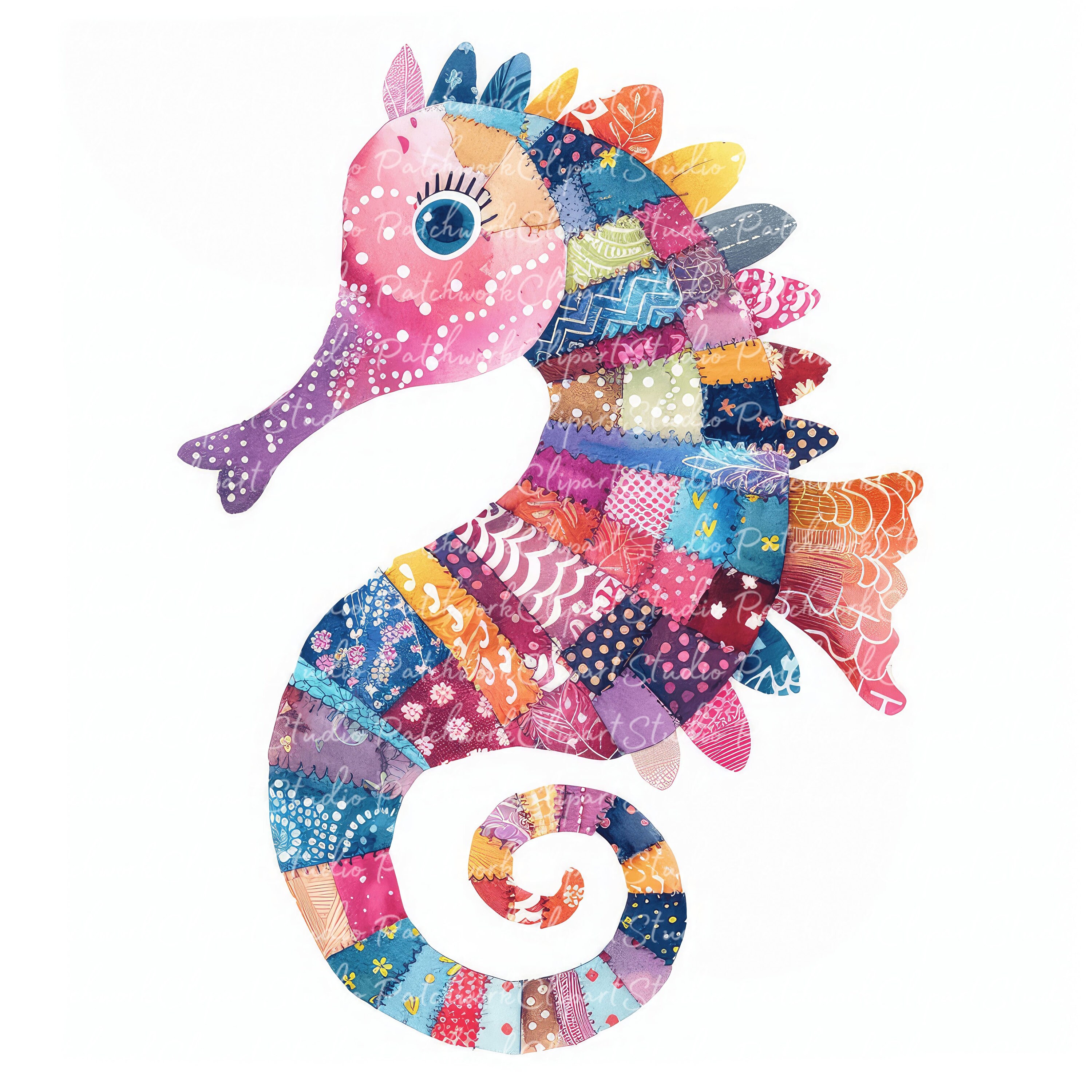 10 Seahorses Clipart Bundle, PNG & JPG, Printable Patchwork Seahorse ...