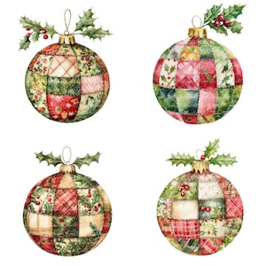 15 Christmas Bauble Clipart Bundle, PNG & JPG, Printable Patchwork ...