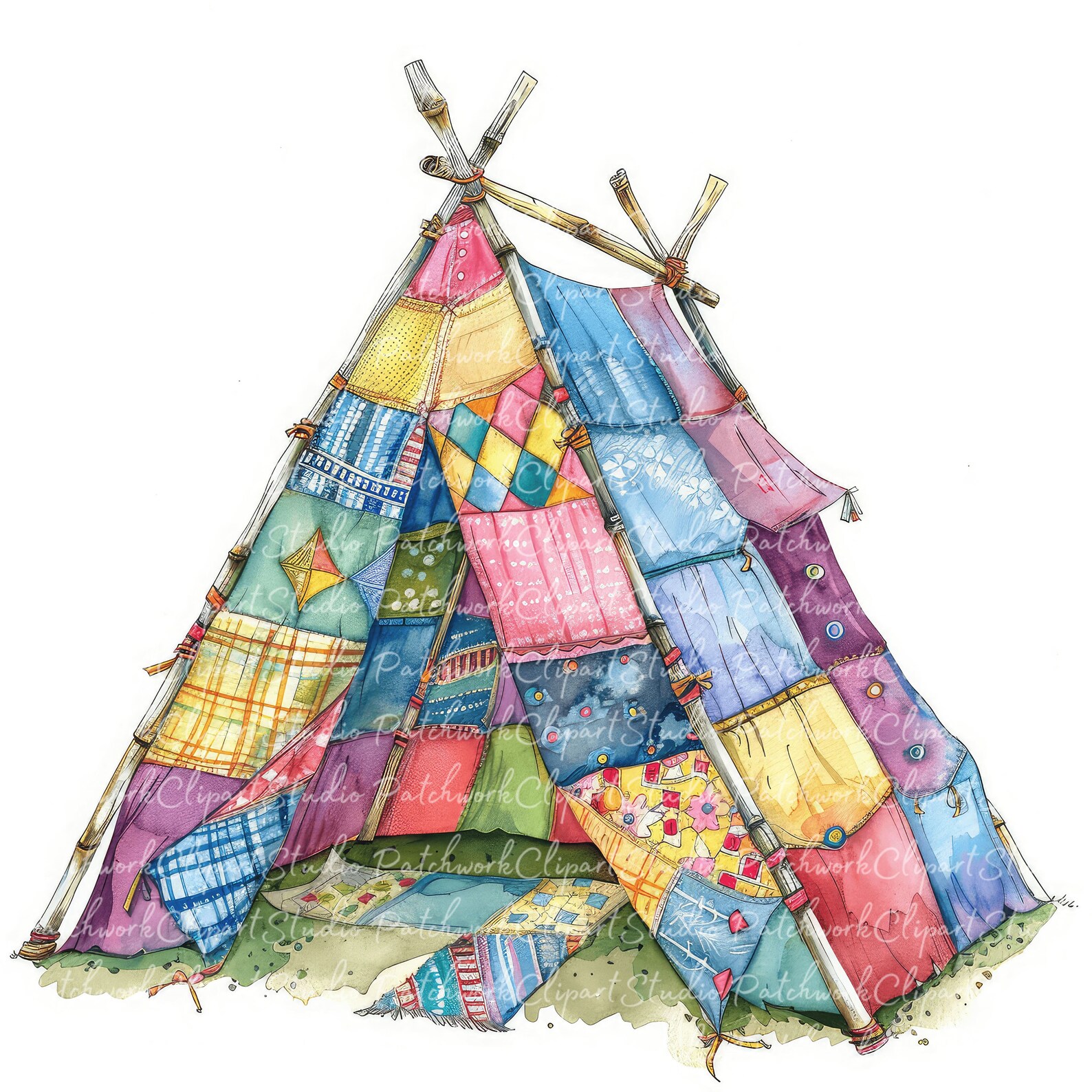 10 Tent Clipart Bundle, PNG & JPG, Printable Patchwork Tents ...