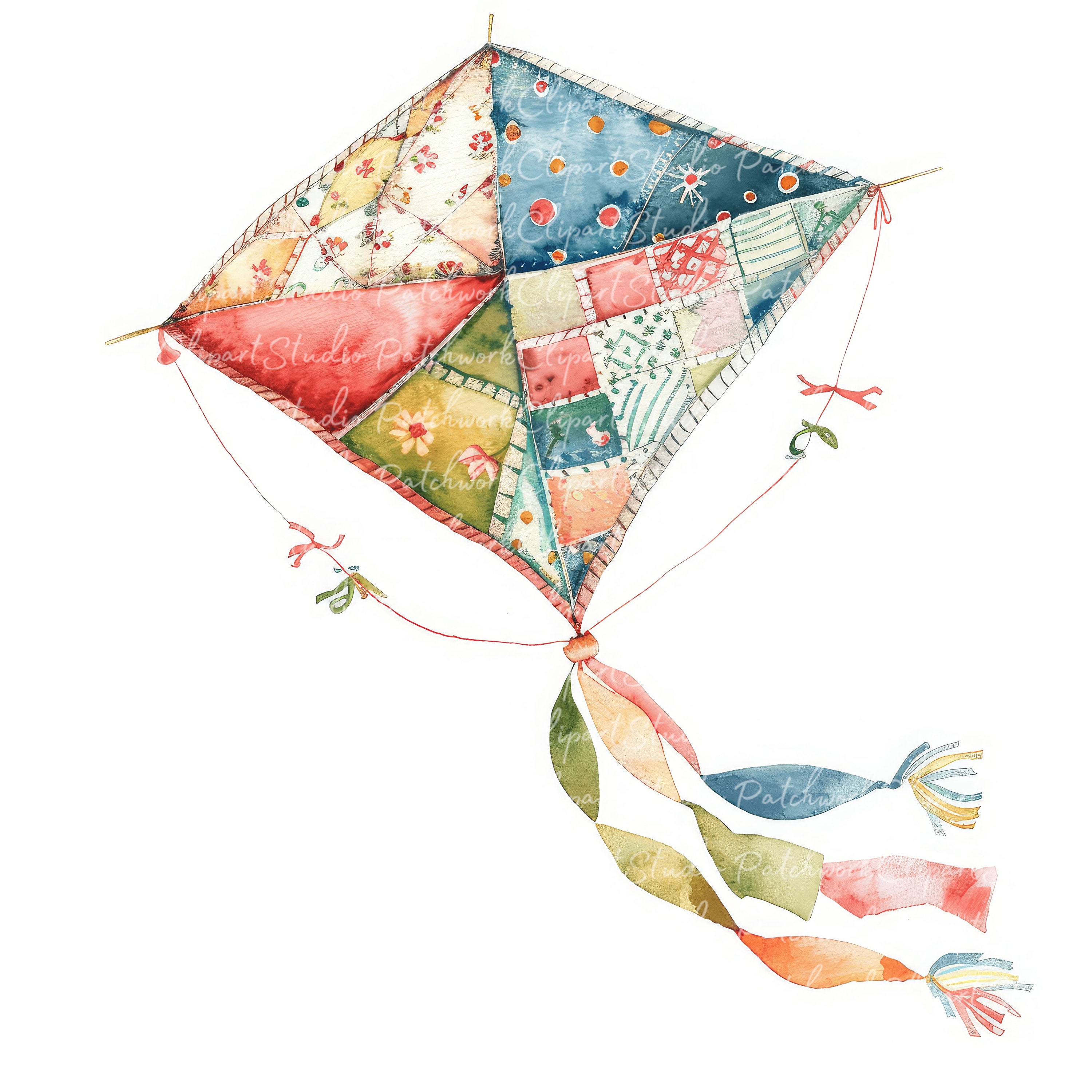 10 Kites Clipart Bundle, PNG & JPG, Printable Patchwork Kite ...