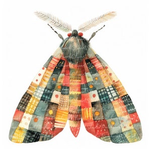 10 Moths Clipart Bundle, PNG & JPG, Printable Patchwork Moth ...