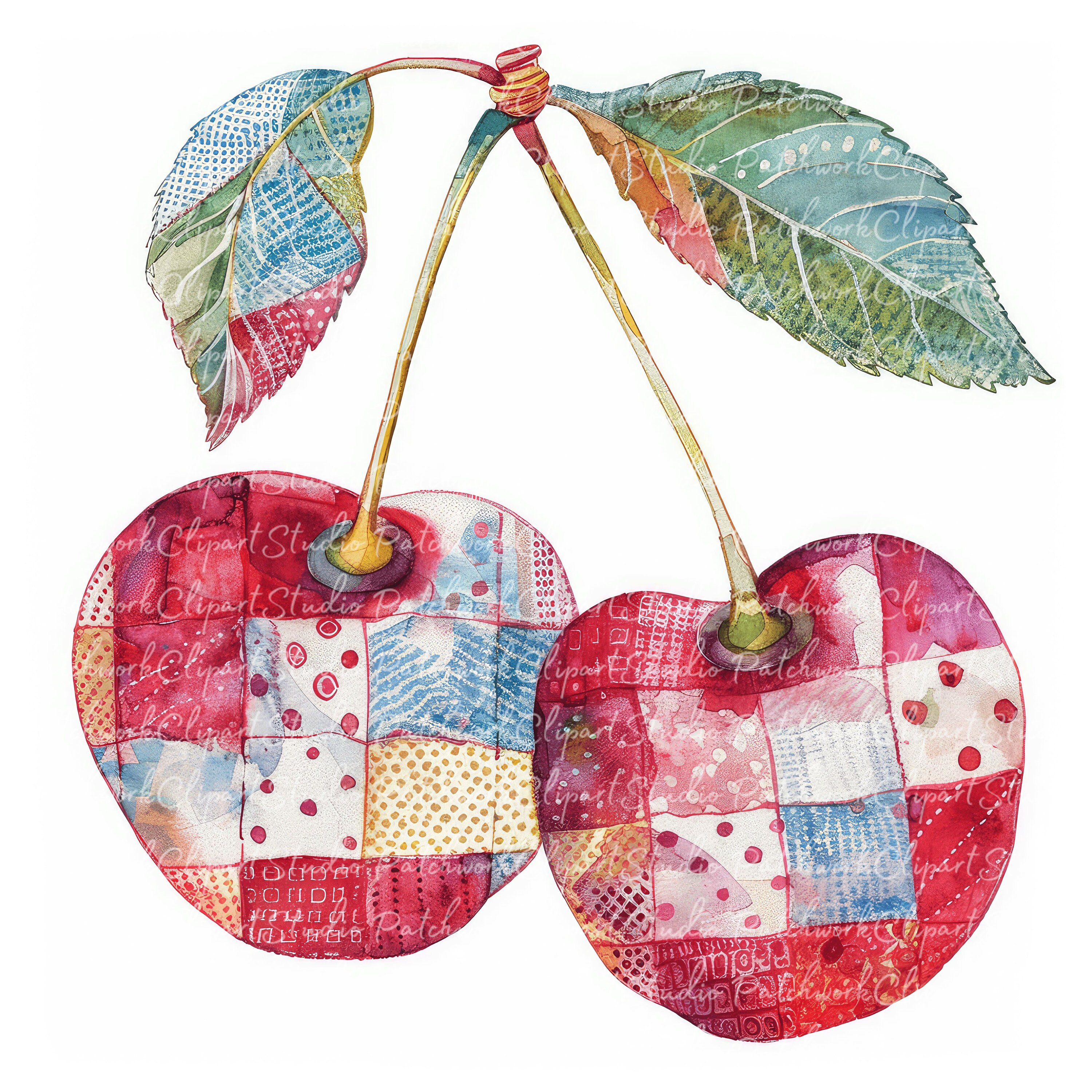 10 Cherries Clipart Bundle, PNG & JPG, Printable Patchwork Cherry ...