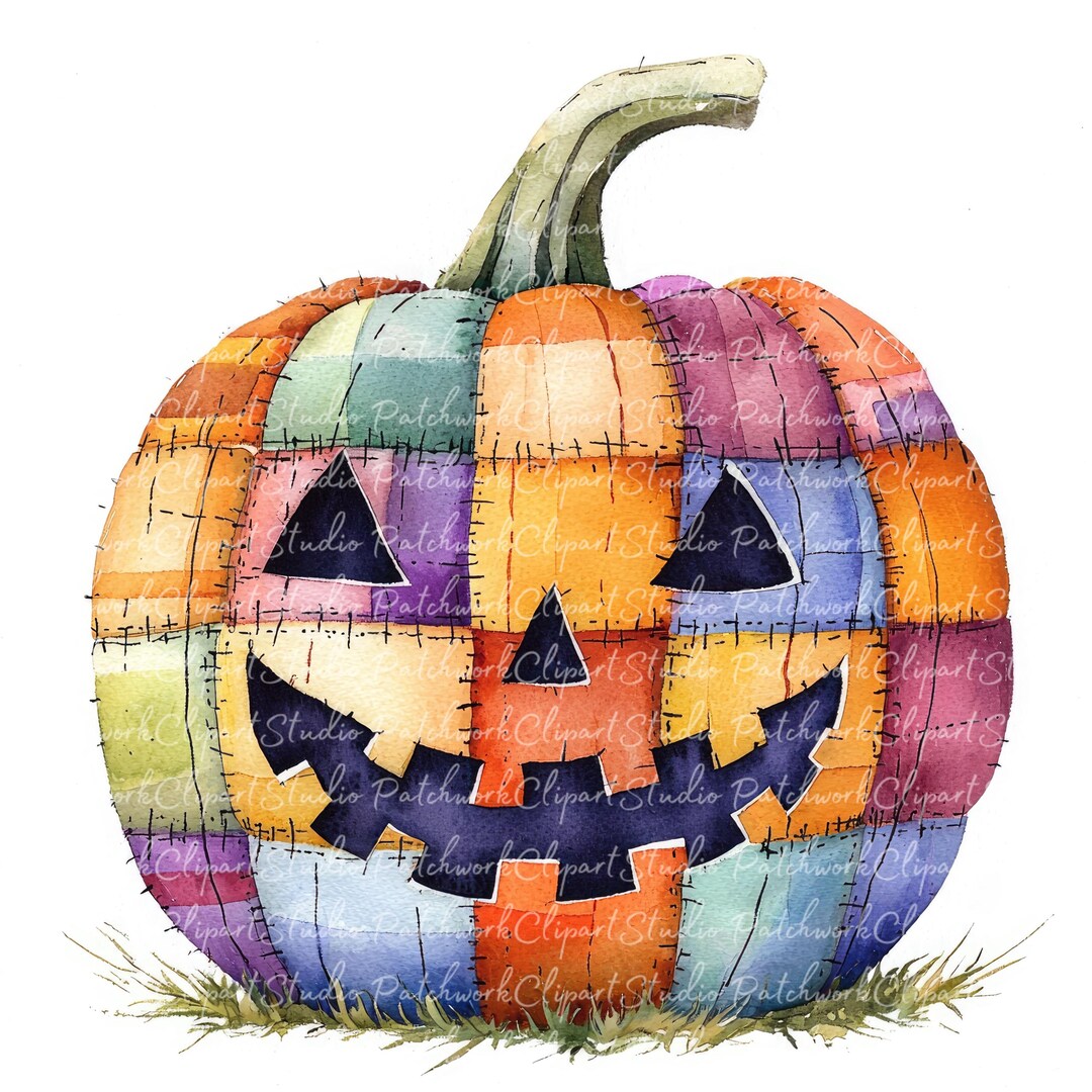 10 Halloween Pumpkin Clipart Bundle, PNG & JPG, Printable Patchwork ...
