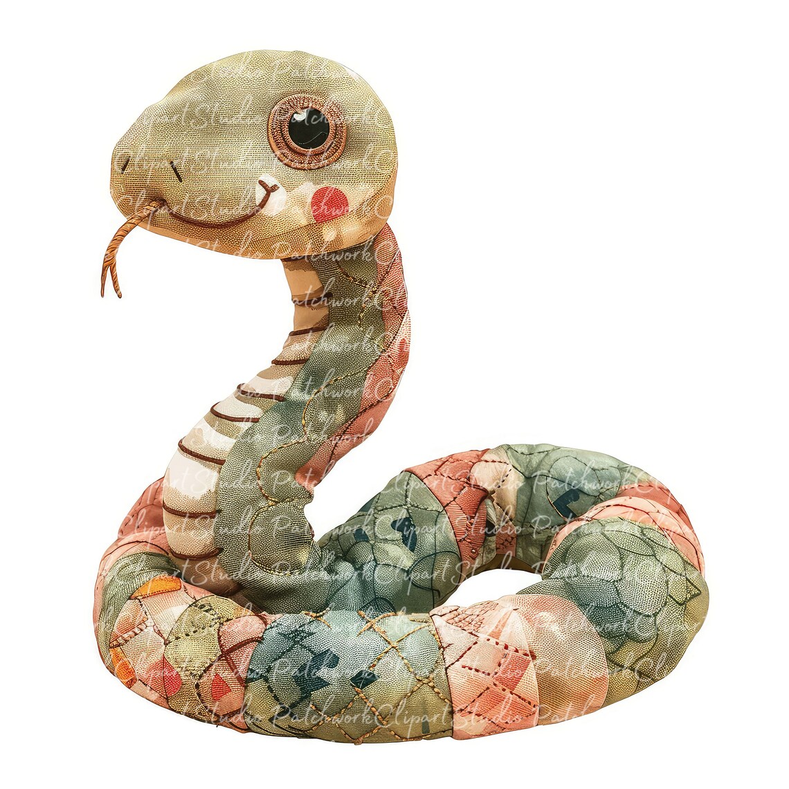 10 Snakes Clipart Bundle, Printable Patchwork Snake, Quilted Fabric ...