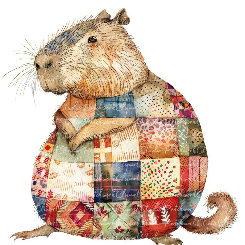 10 Capybaras Clipart Bundle, PNG & JPG, Printable Patchwork Capybara ...