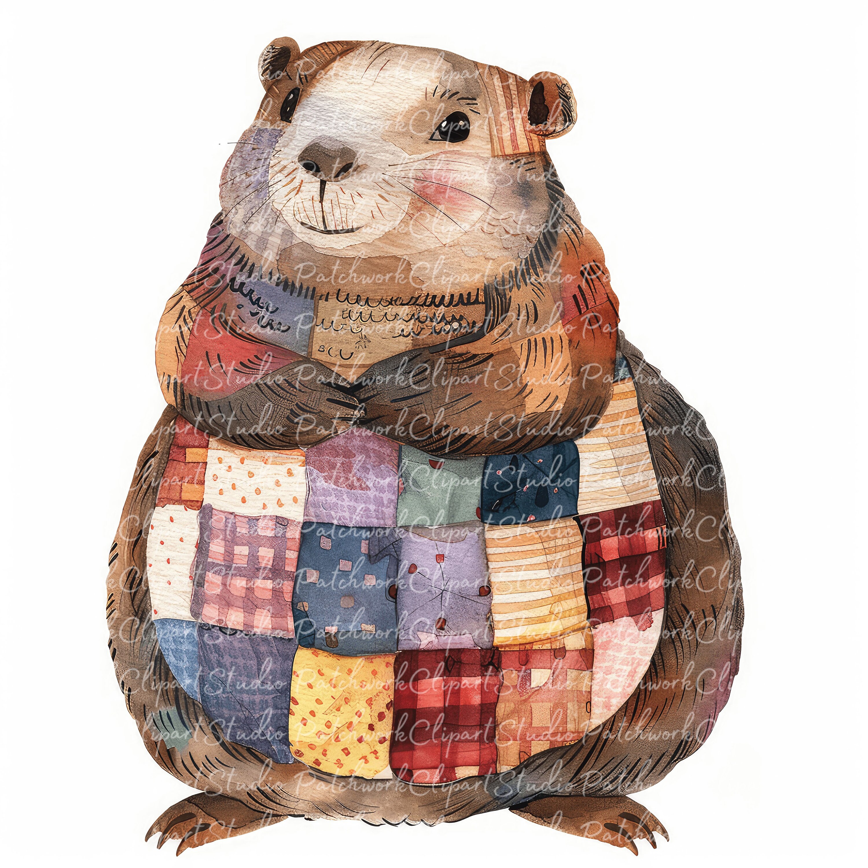 10 Groundhogs Clipart Bundle, PNG & JPG, Printable Patchwork Groundhog ...