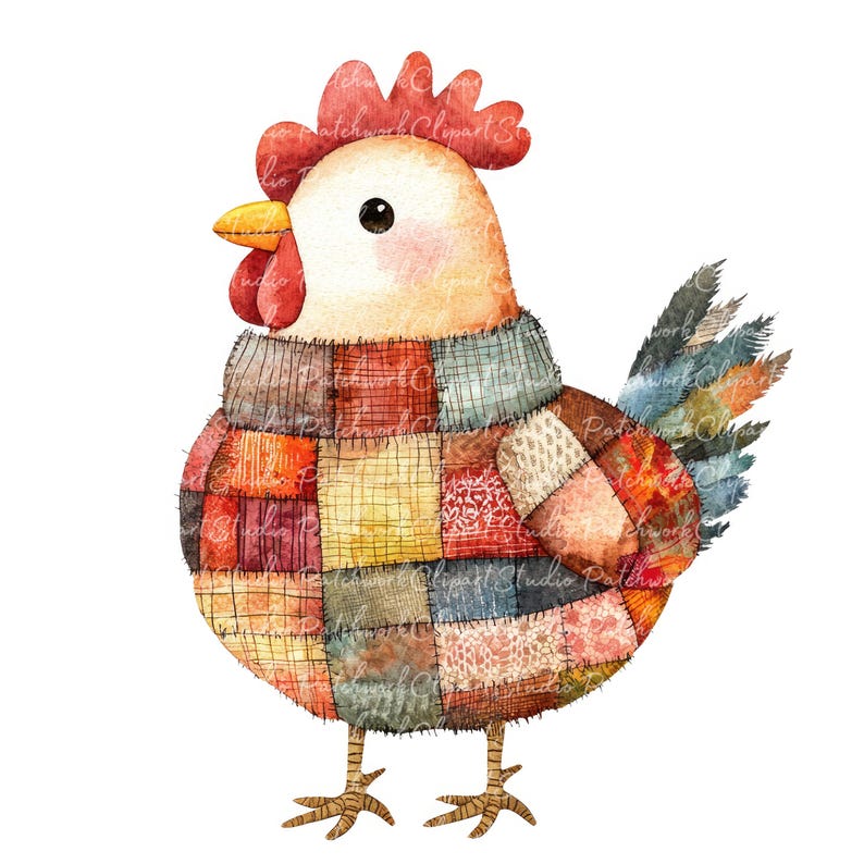 10 Autumn Chicken Clipart Bundle, PNG & JPG, Printable Patchwork ...