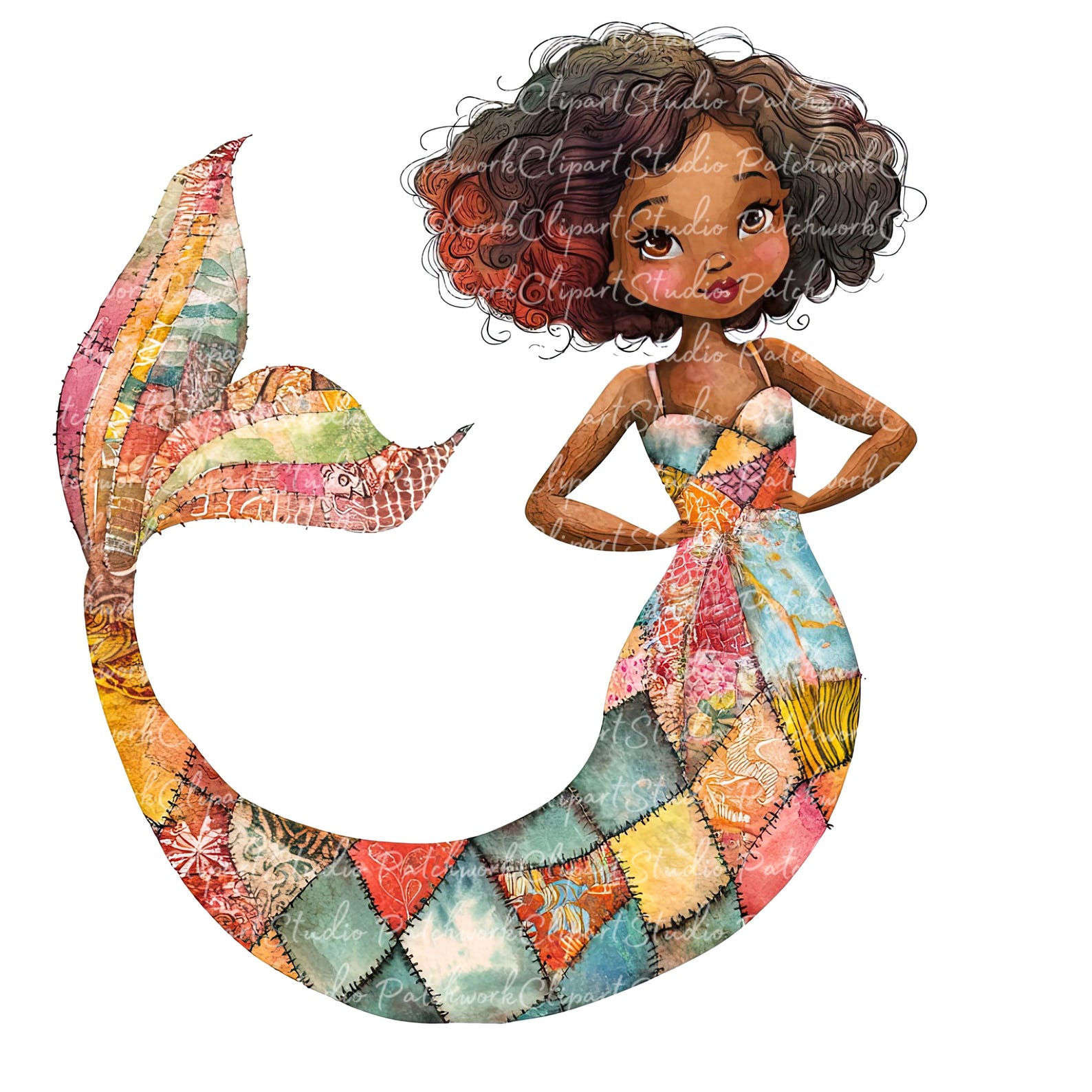 10 Mermaids Clipart Bundle, PNG & JPG, Printable Patchwork Mermaid ...