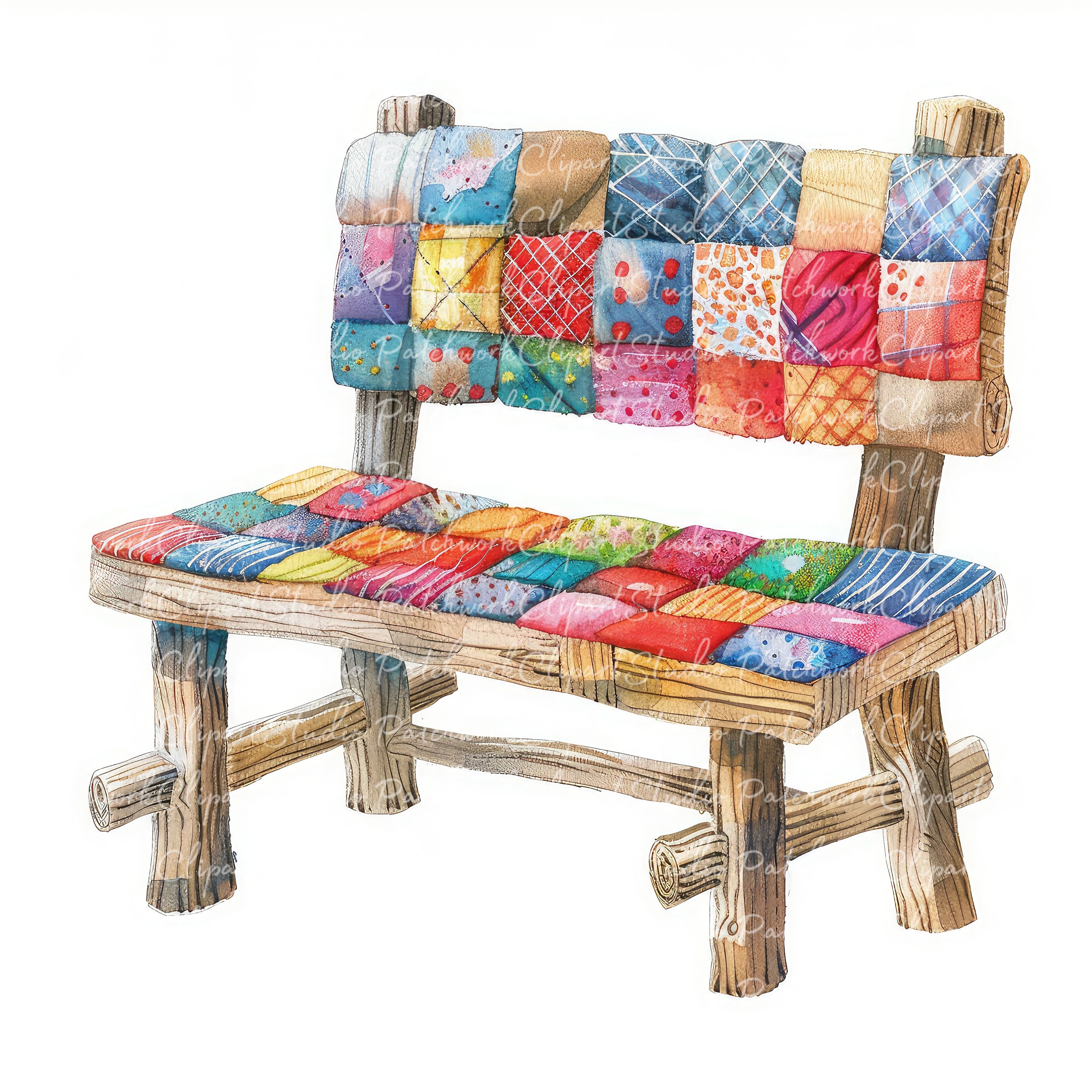 10 Bench Clipart Bundle, PNG & JPG, Printable Patchwork Benches ...