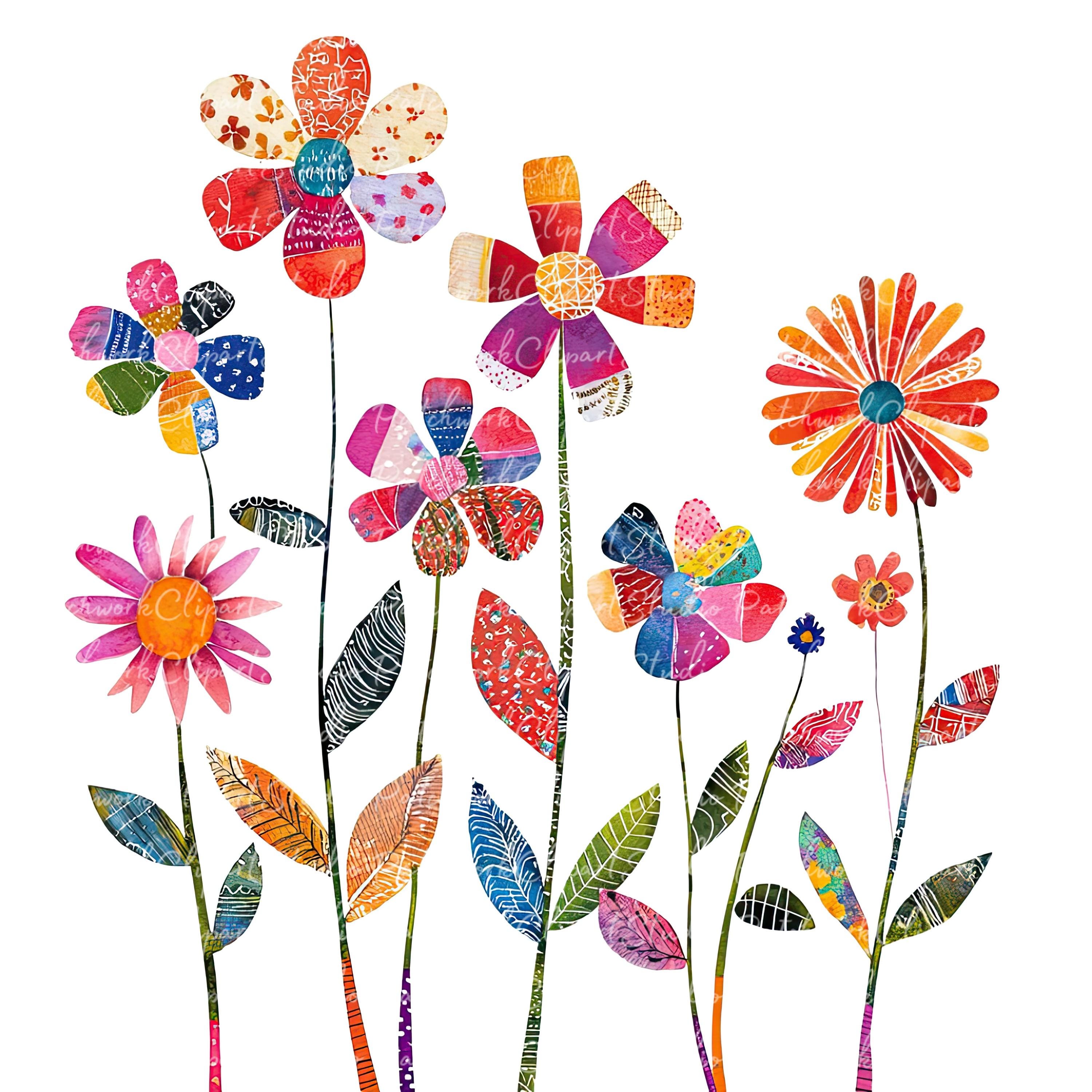10 Cute Flowers Clipart Bundle, PNG & JPG, Printable Patchwork ...