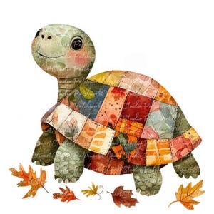 10 Autumn Turtle Clipart Bundle, PNG & JPG, Printable Patchwork, Turtle ...