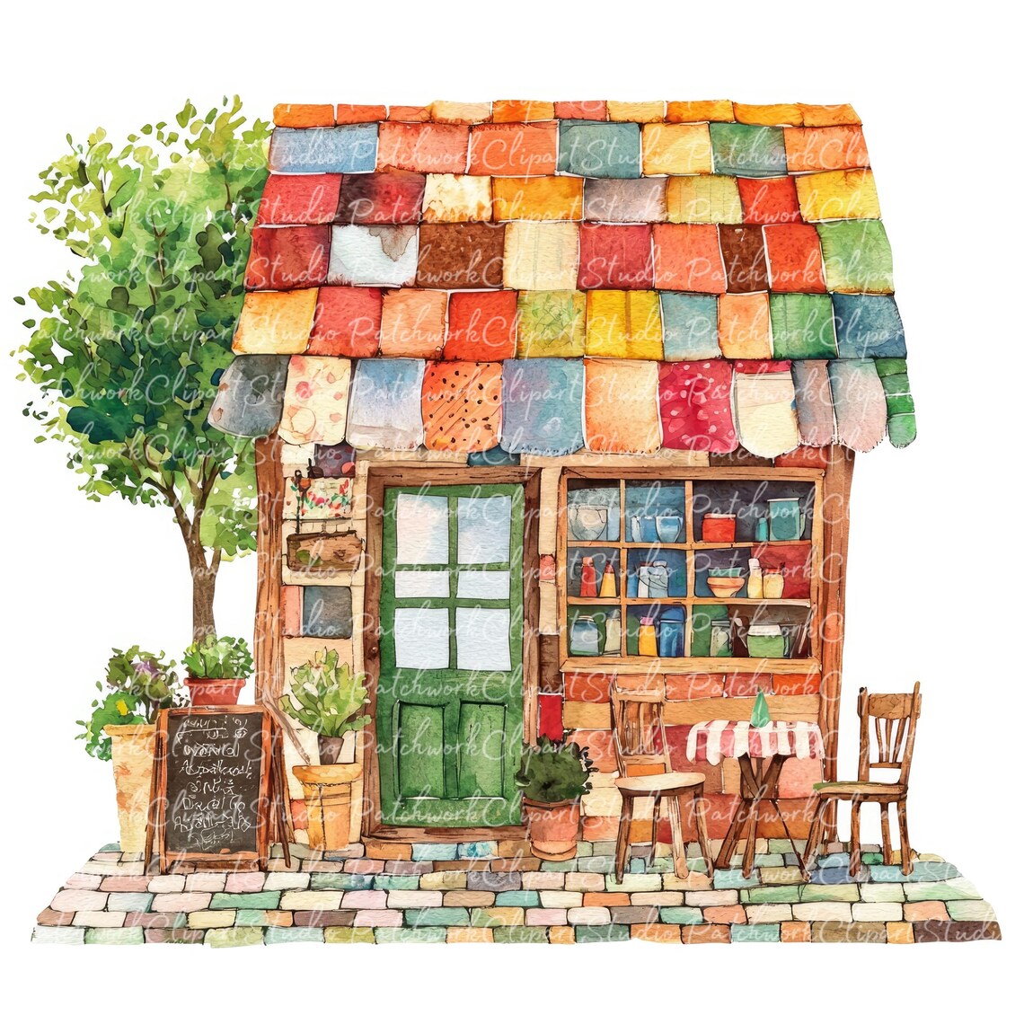 10 Cafe Clipart Bundle, PNG & JPG, Printable Patchwork Cafe ...