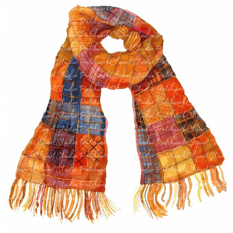 10 Scarf Clipart Bundle, PNG & JPG, Printable Patchwork Scarves ...