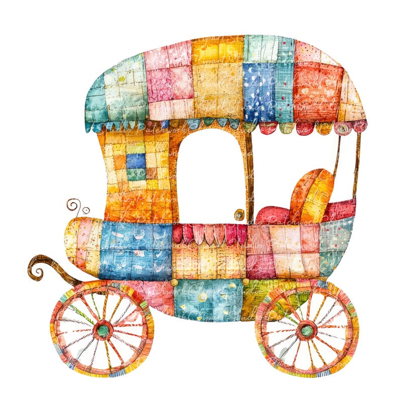 10 Carriage Clipart Bundle, PNG & JPG, Printable Patchwork Carriage ...
