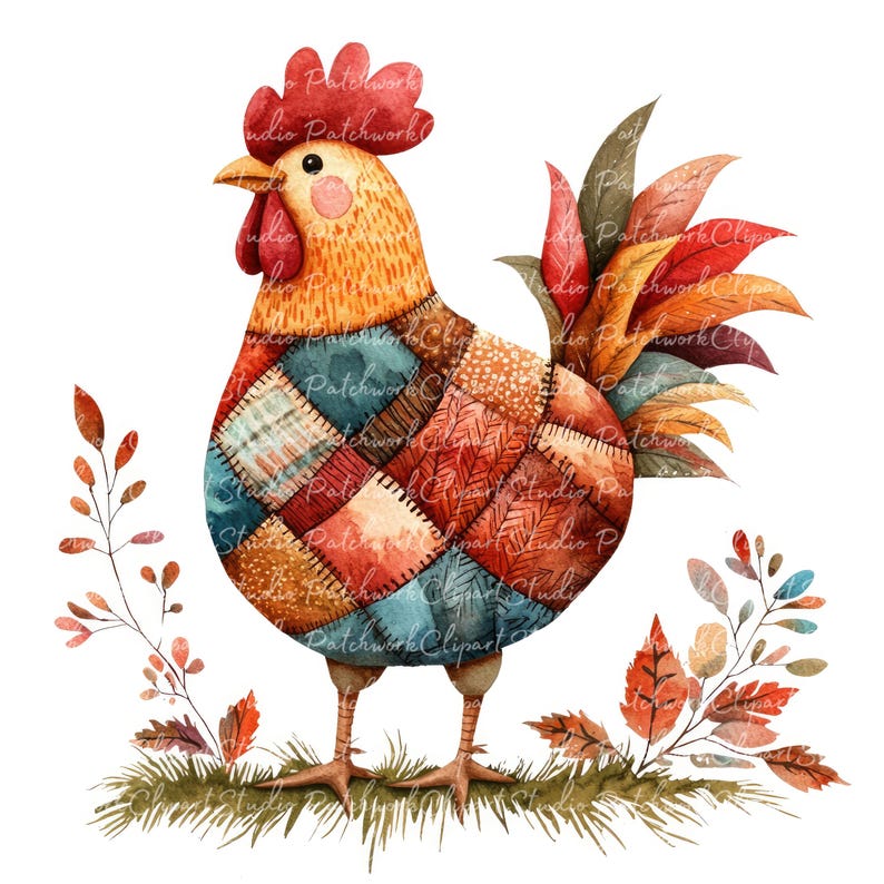 10 Autumn Chicken Clipart Bundle, JPG & PNG, Printable Patchwork ...