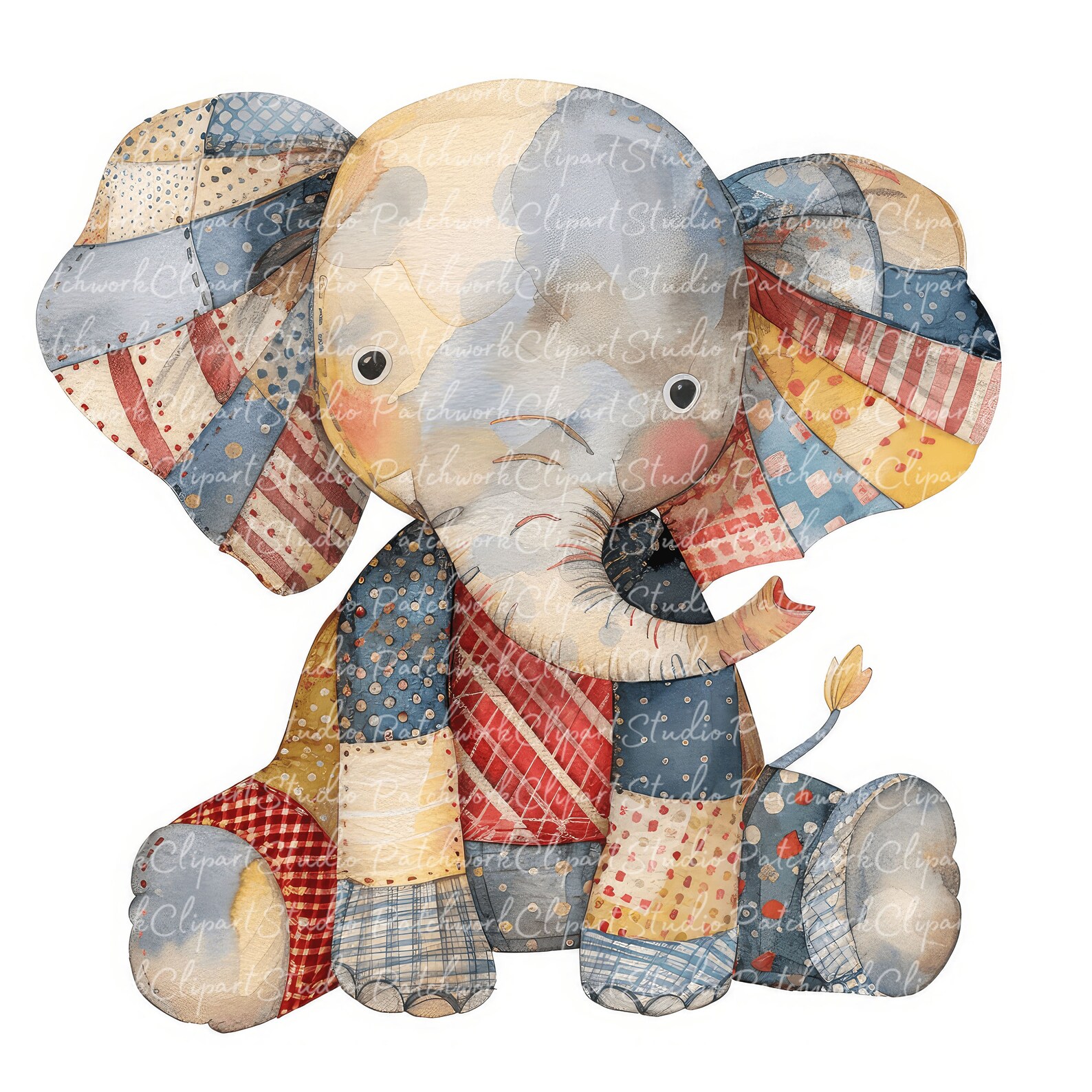10 Elephants Clipart Bundle, PNG & JPG, Printable Patchwork Elephant ...