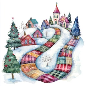 10 Christmas Village Clipart Bundle, PNG & JPG, Printable Patchwork ...